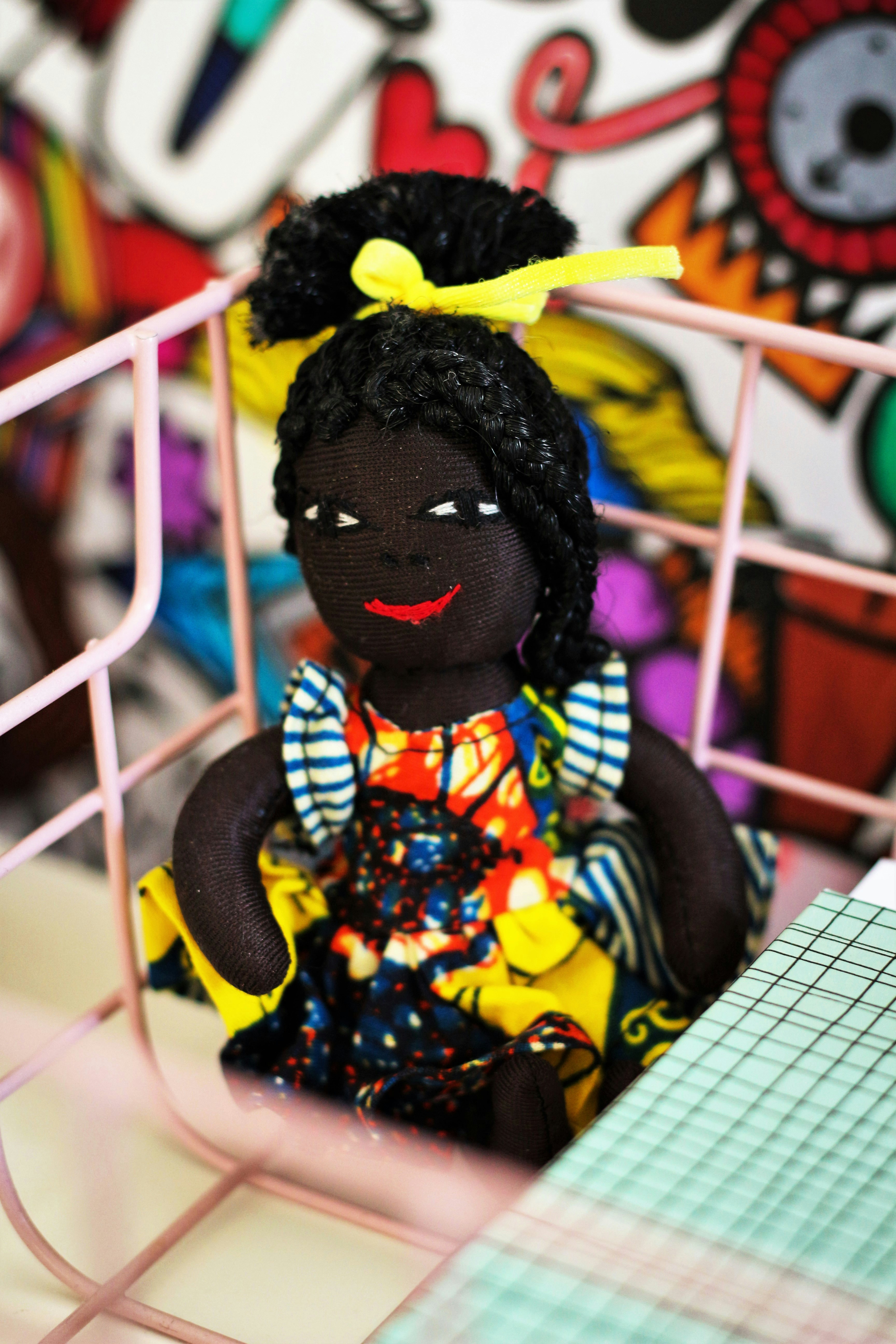 Colorful Doll in a Playful Studio Scene