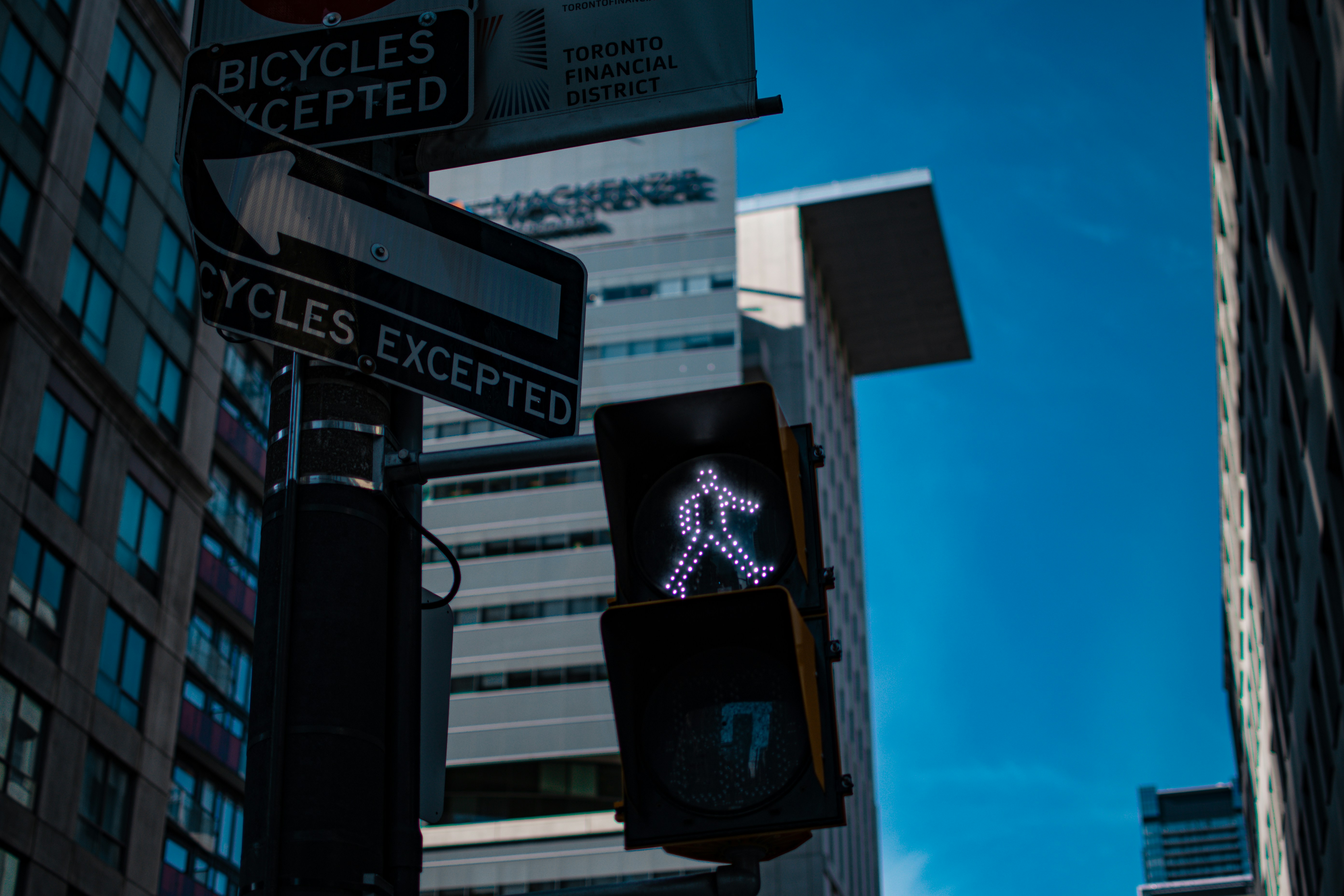 Dotted Walk Signal Framed by Glass CanyonsHarrison Fitts