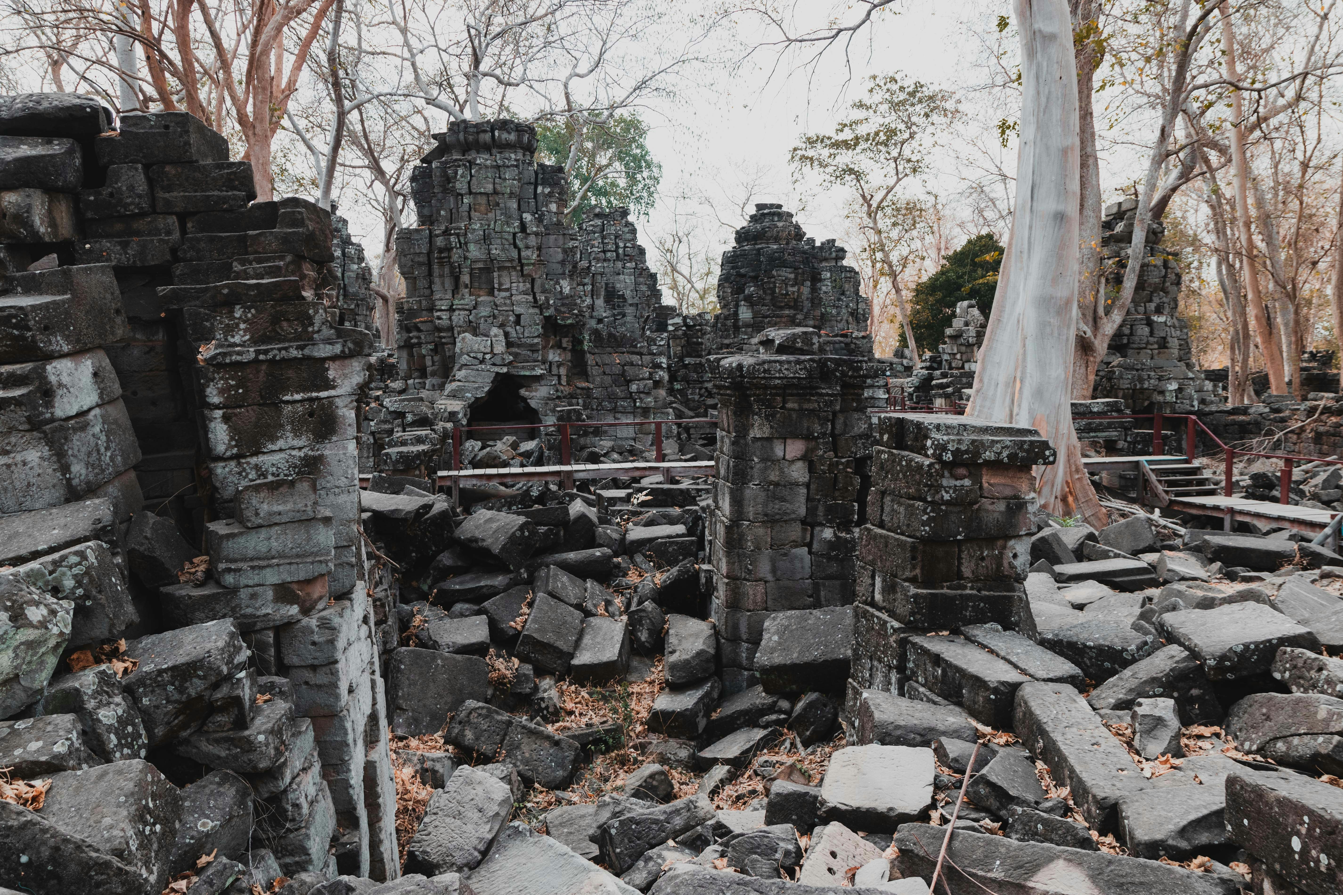 Lost Courtyard of Stone: Towers Among Fallen Blocks