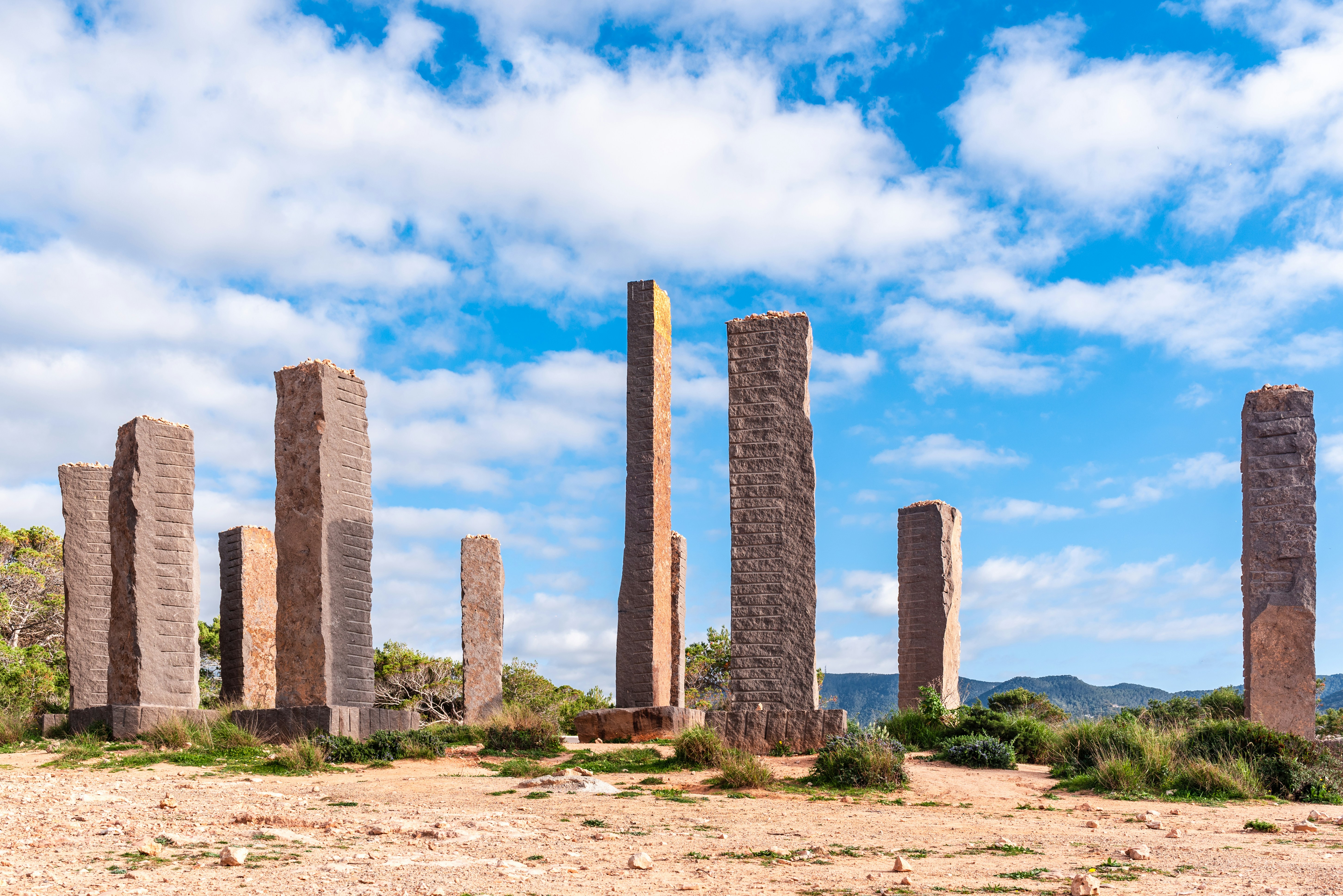 Rock columns arranged in a circle also known as Ibiza Stonehenge 