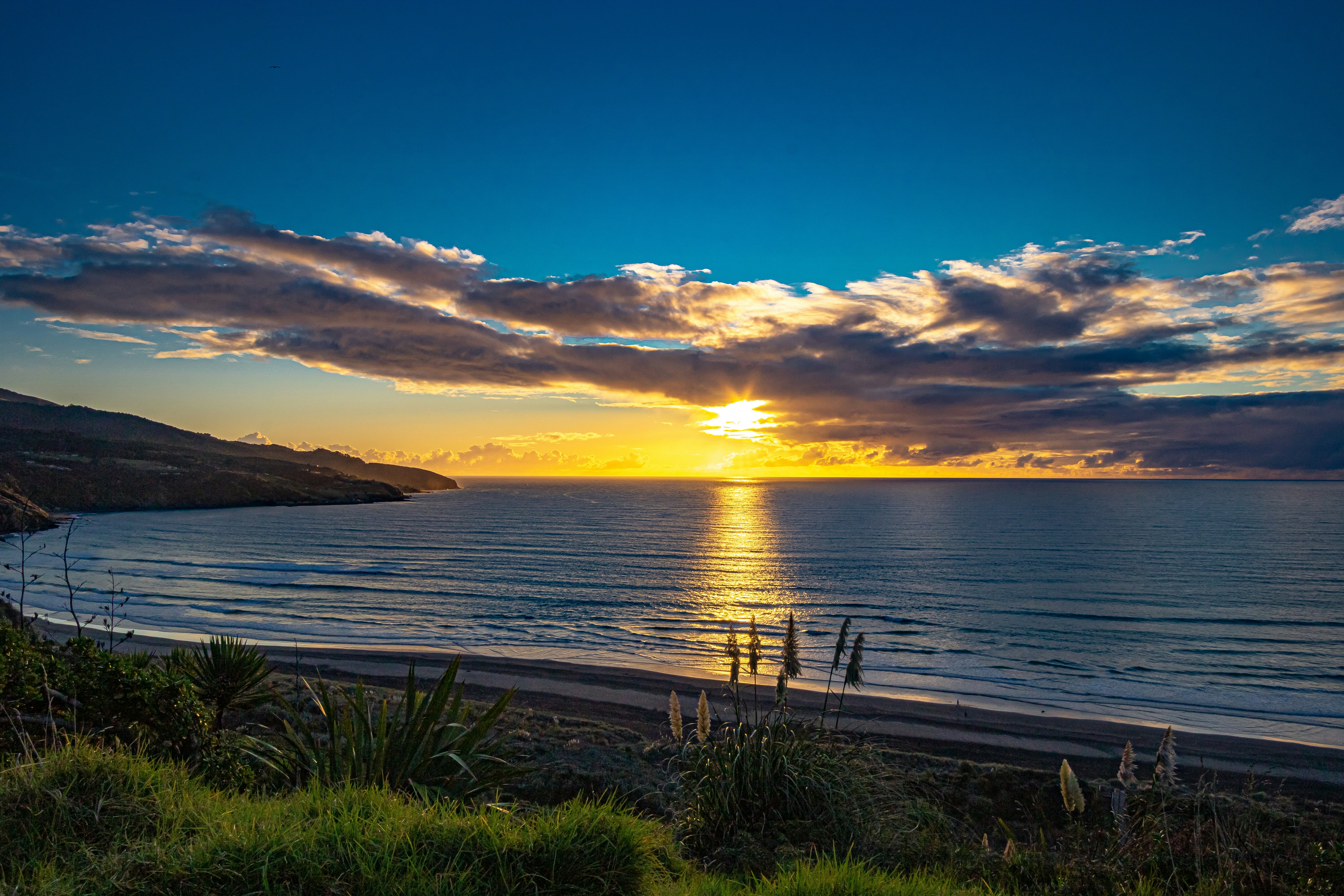 Beautiful landscape of sunset in Raglan New Zealand