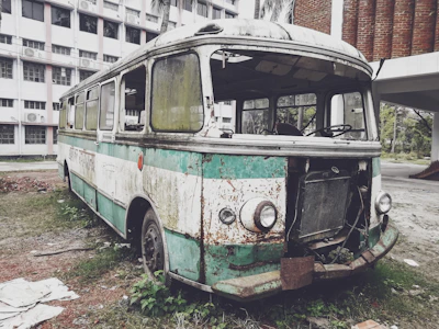 Vintage Bus Relic Amidst Urban Decay