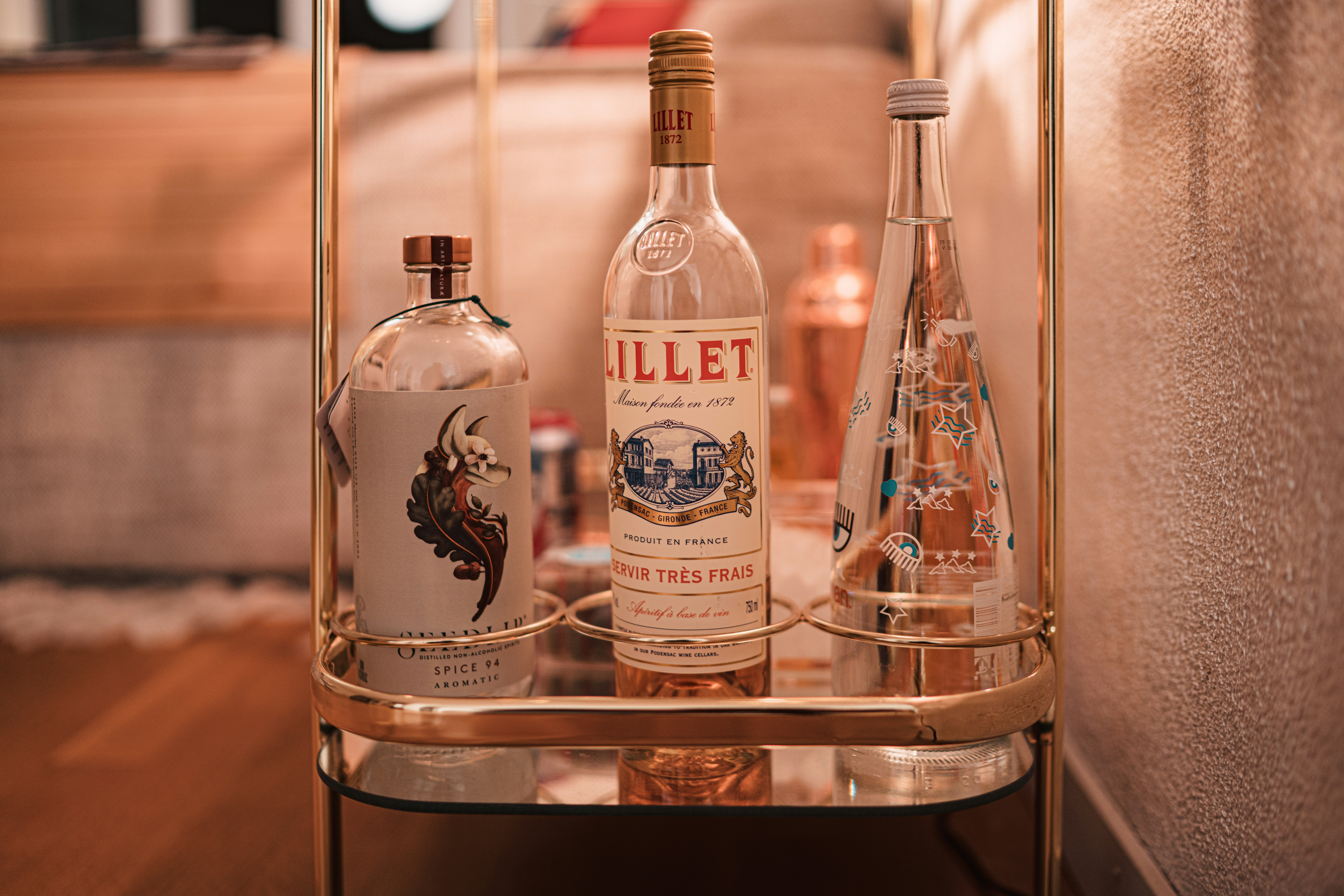 Lillet at Dusk on a Brass Bar Cart