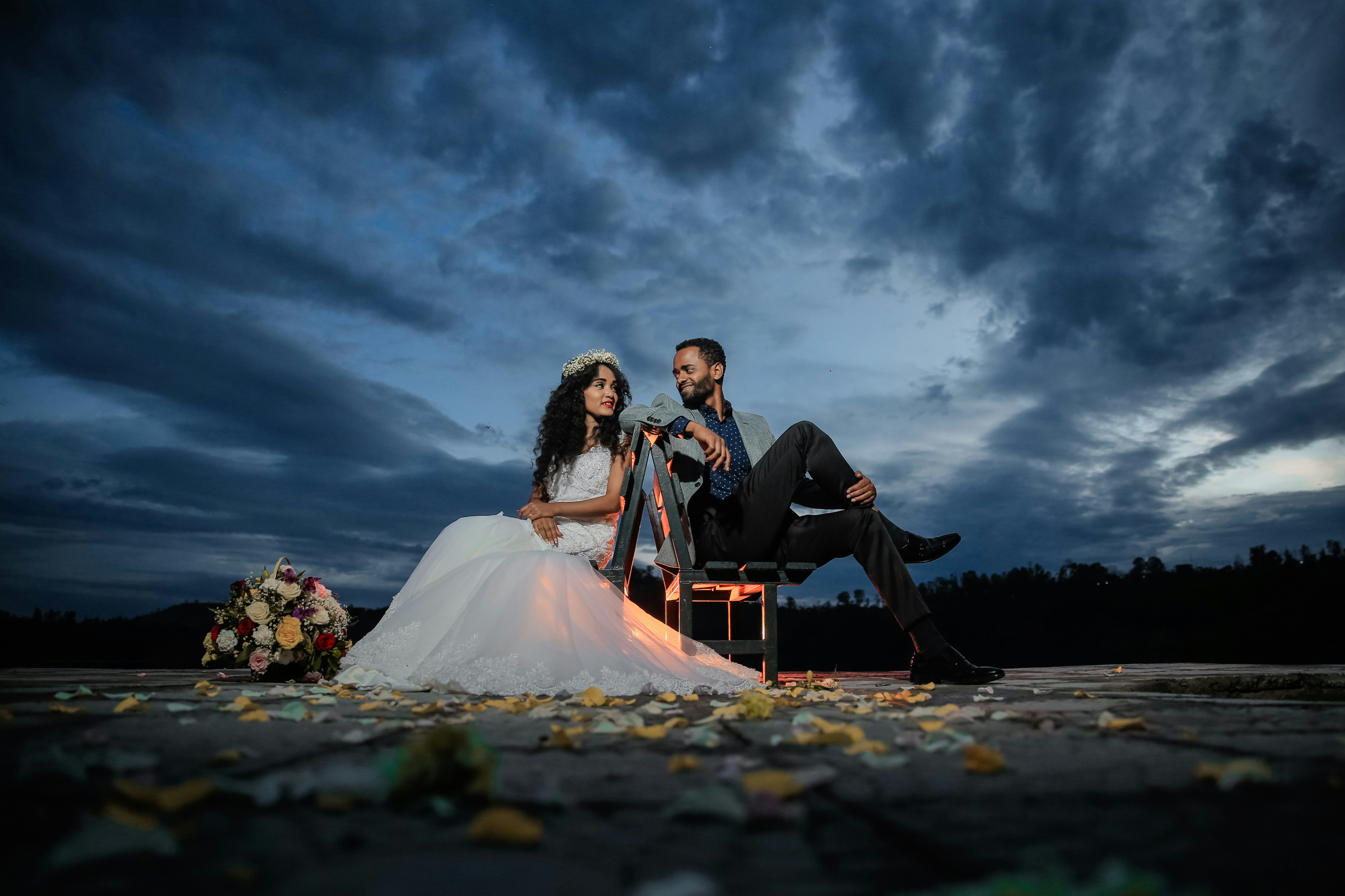 Moonlit Vows on a Quiet Dock: A Bridal Portrait
