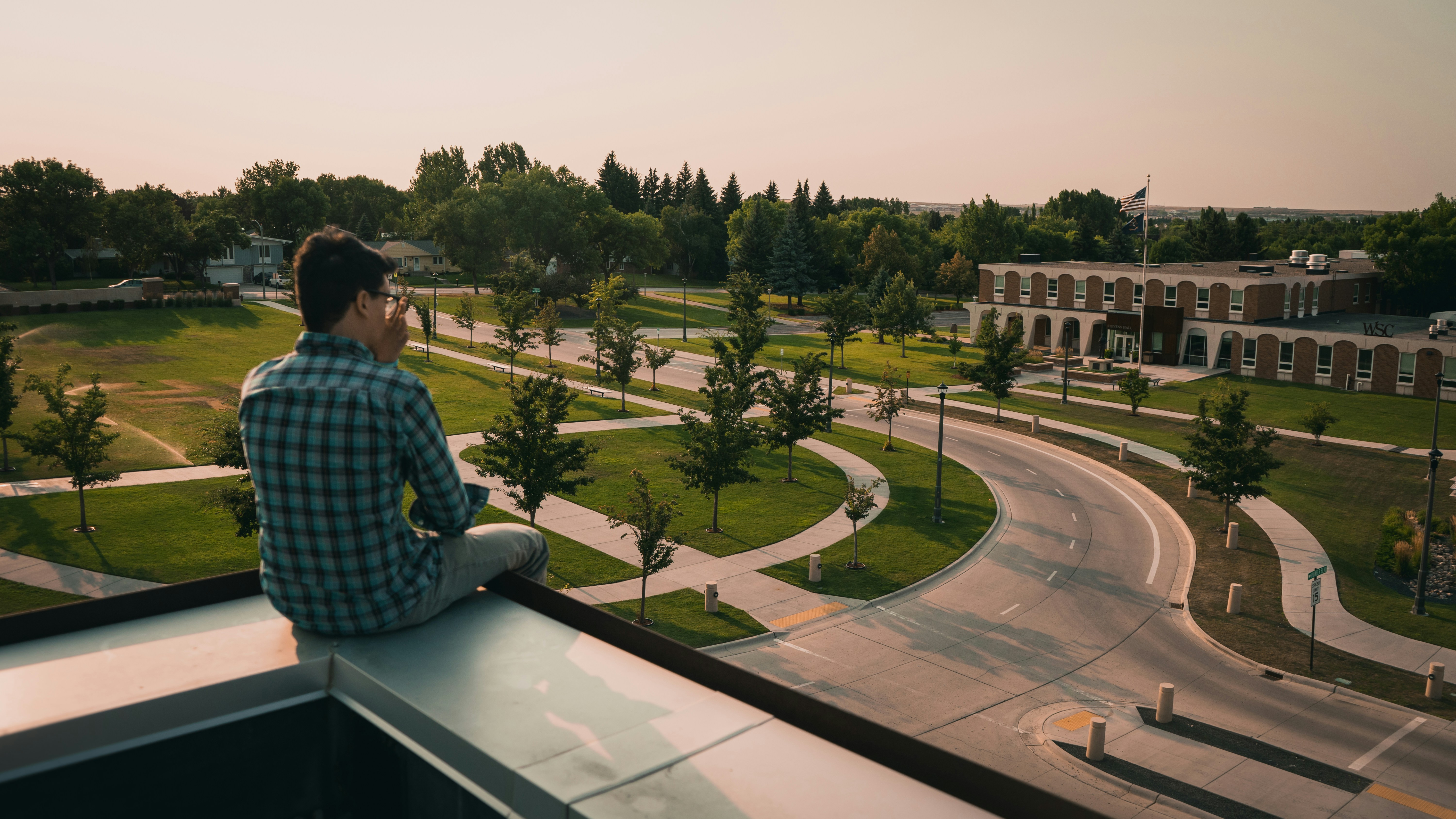 Contemplative Rooftop View at Sunset