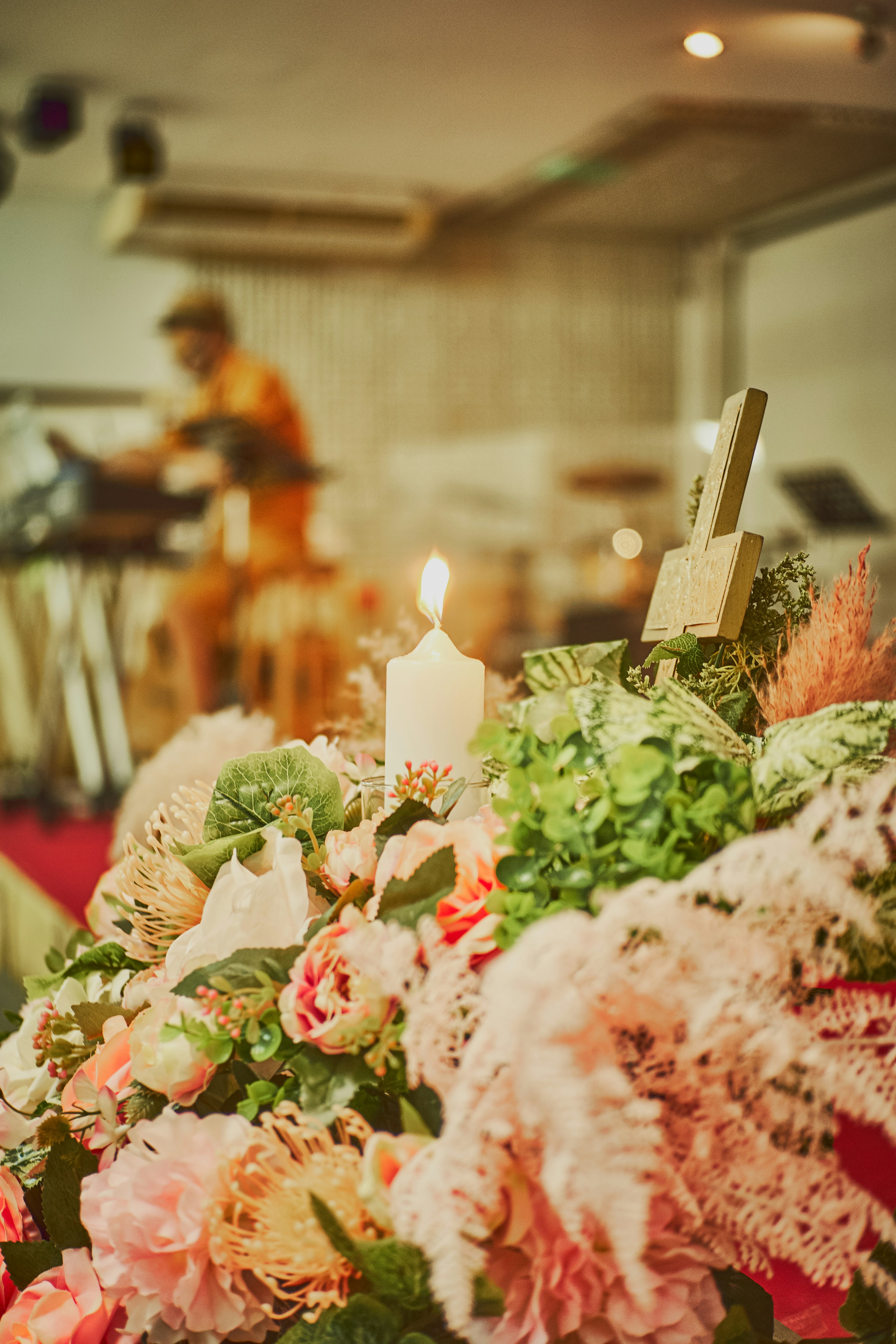 Candlelit Floral Arrangement at a Faithful Distance