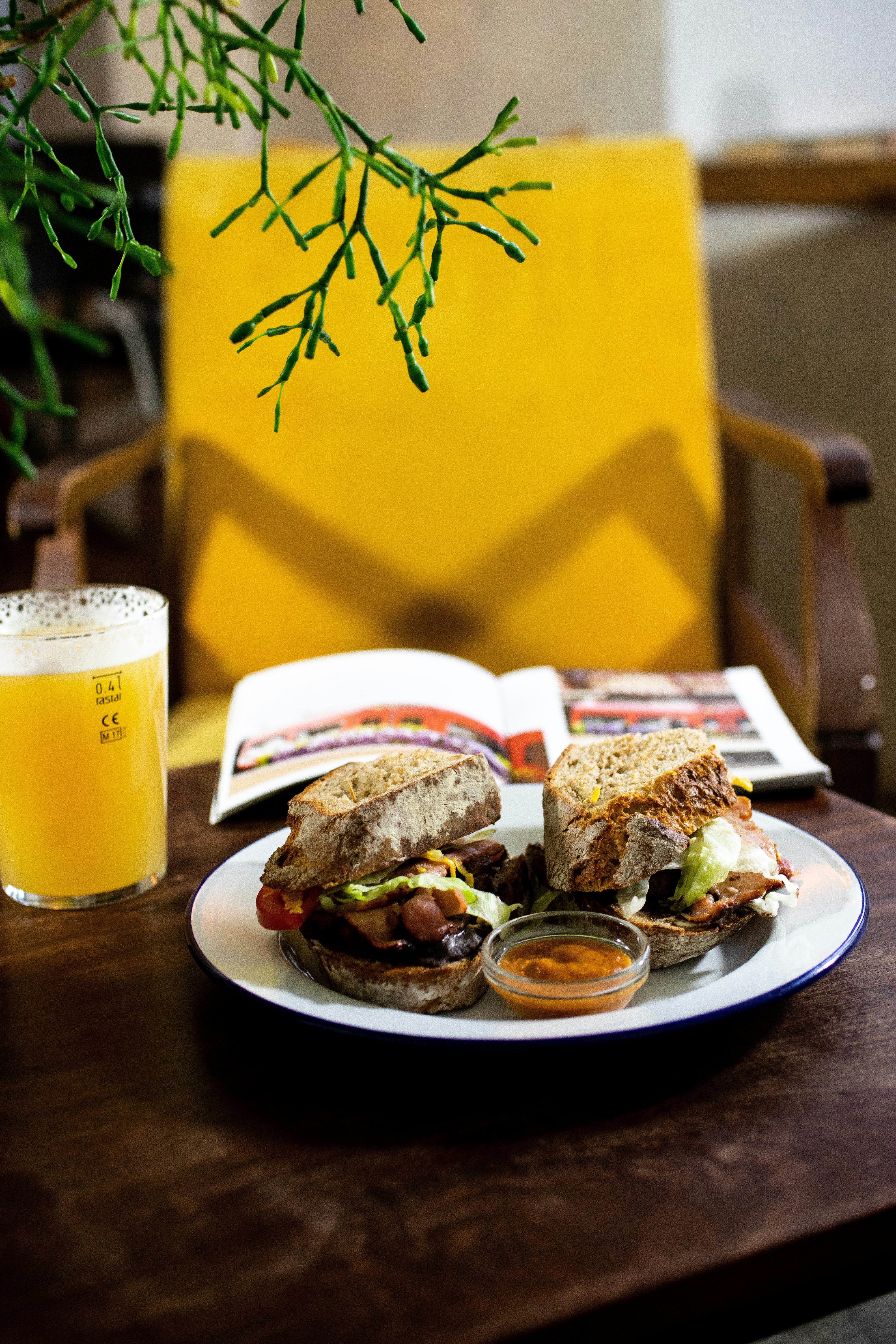 Burger on white ceramic plate beside drinking glass photo – Free Burger ...