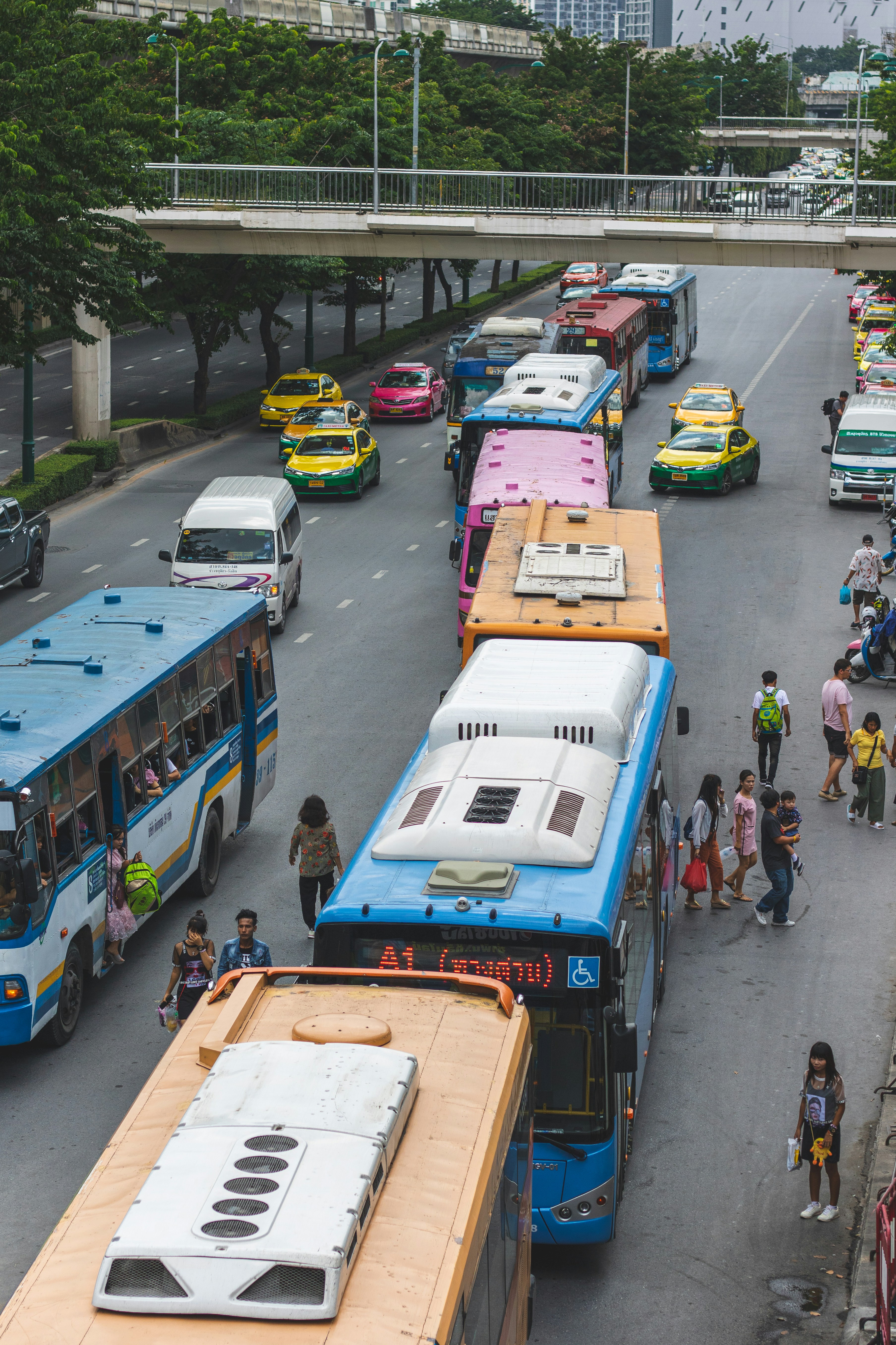 River of Buses: A Saturated Urban Street Portrait