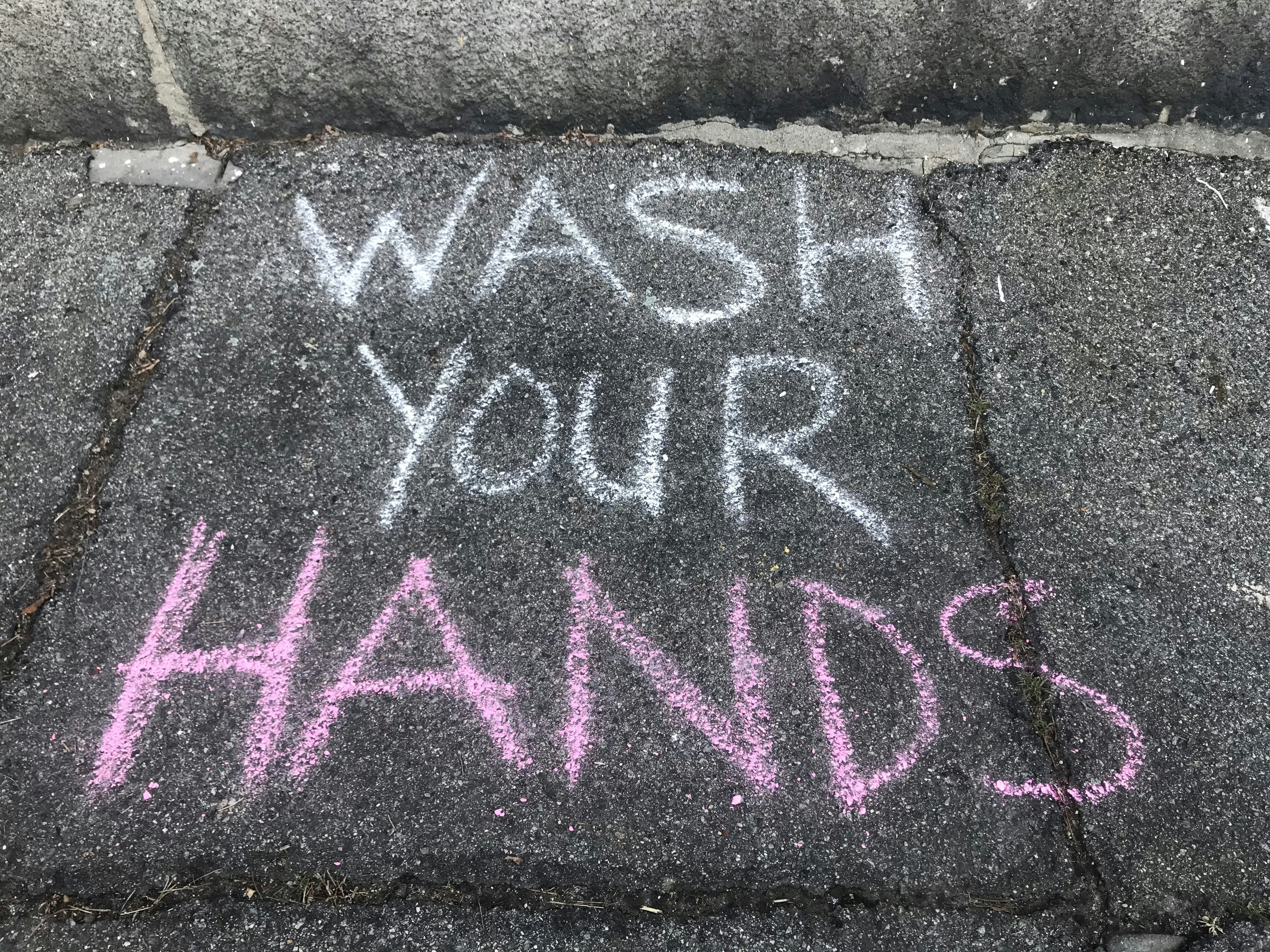Pastel Chalk Reminder: WASH YOUR HANDS on the Sidewalk