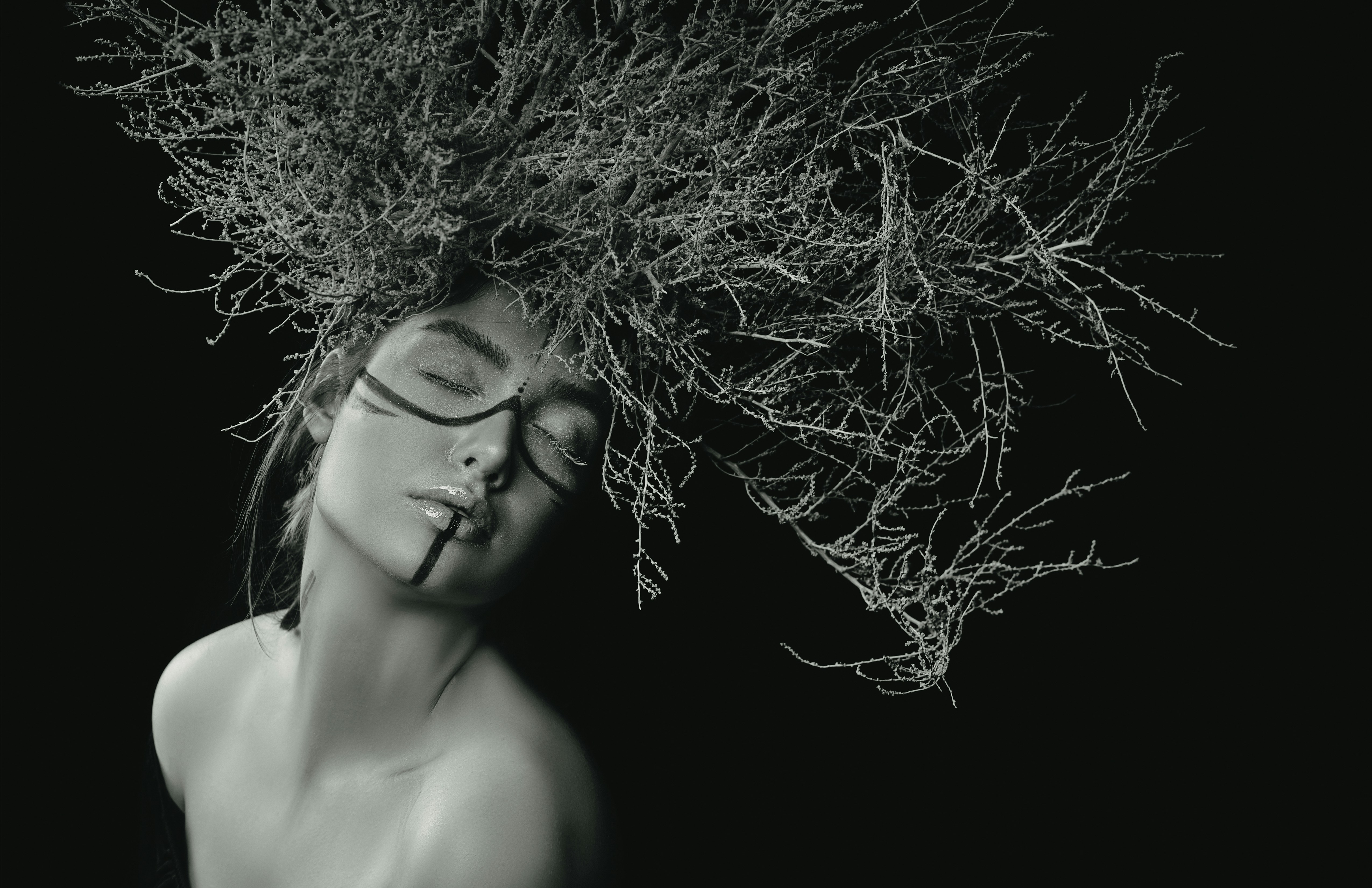 Moonlit Veil: A Dreamlike Portrait in Monochrome