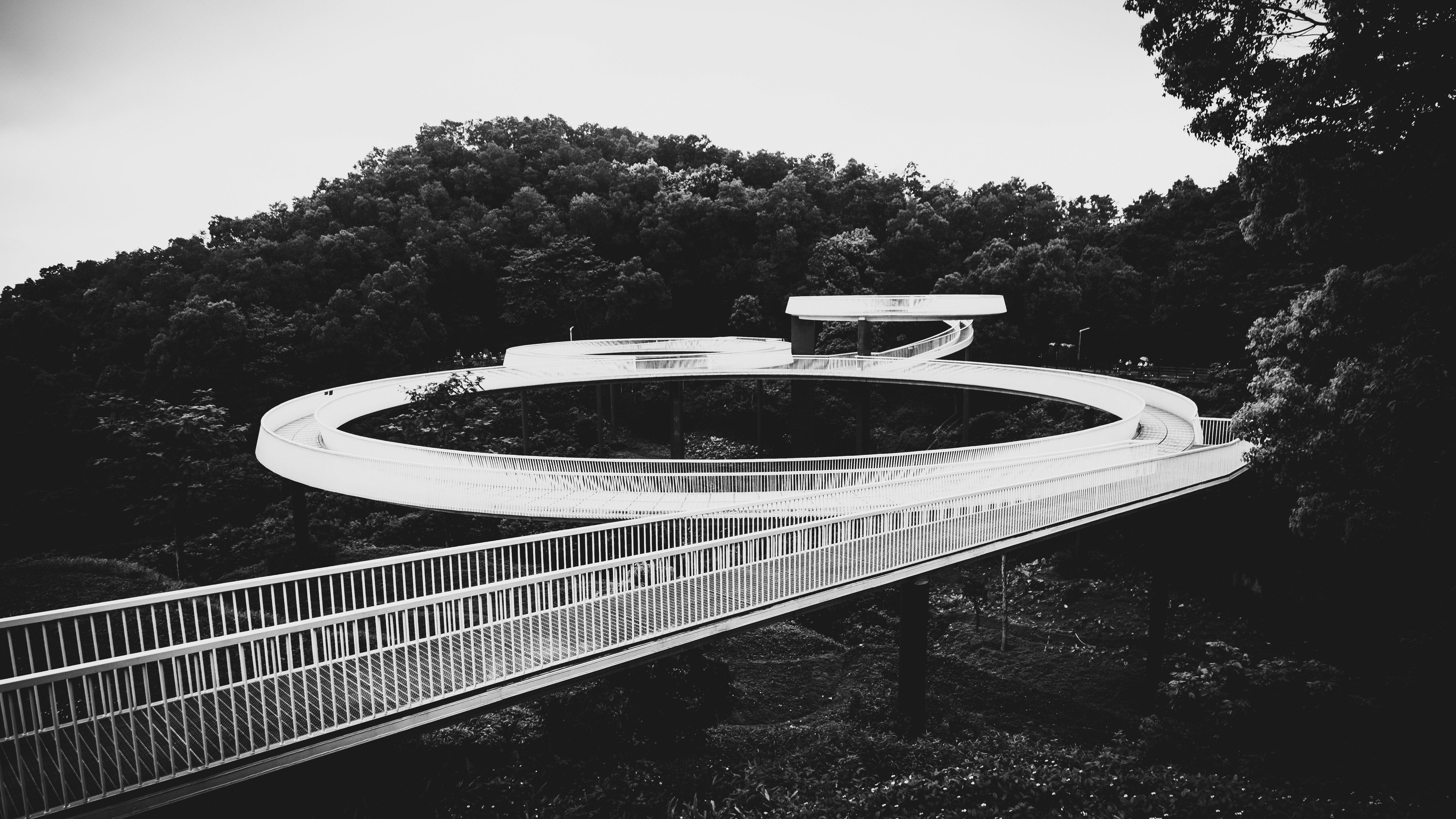 Photo en niveaux de gris d’un bâtiment rond en béton photo – Image ...