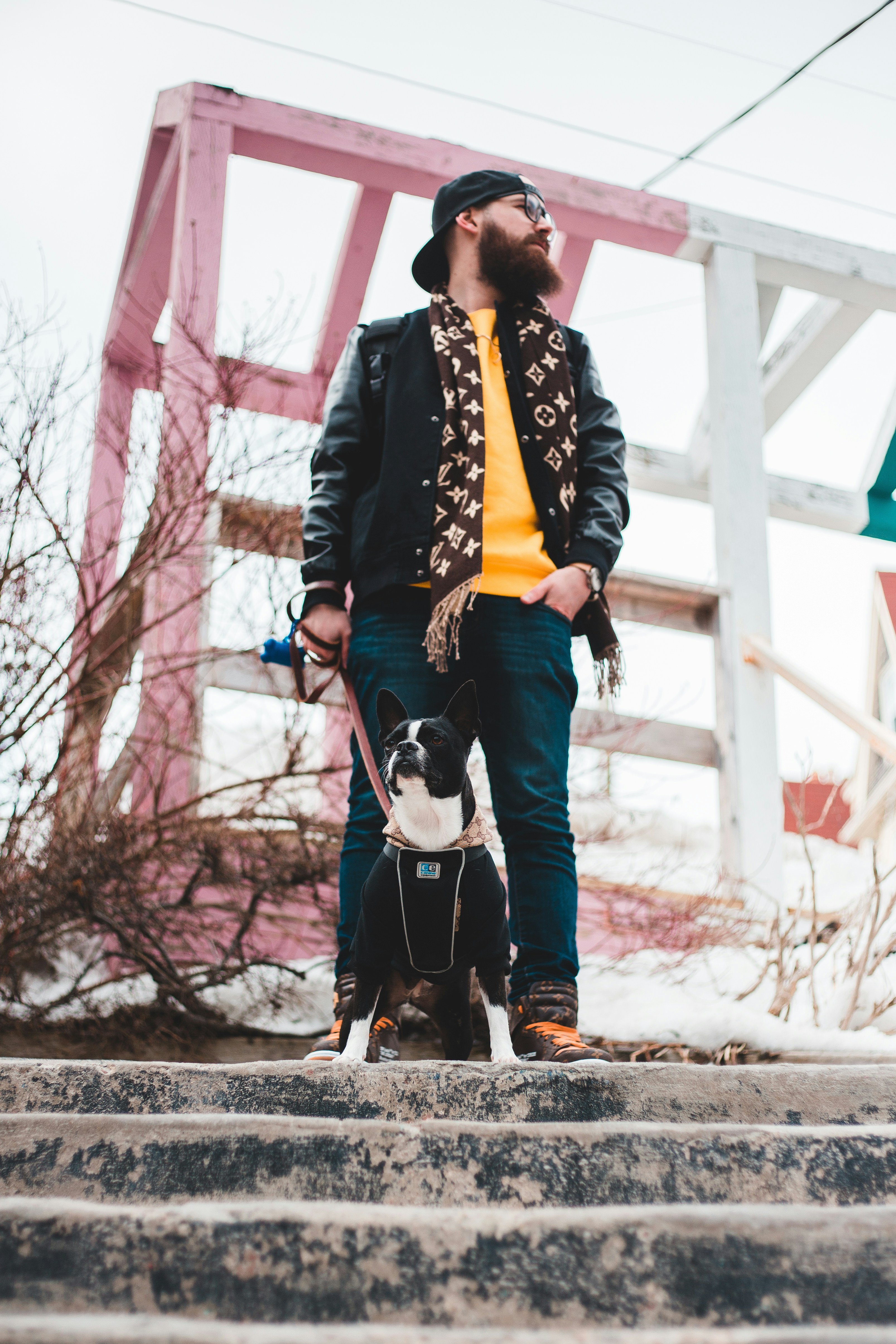 Bearded Street Scout with Canine Companion