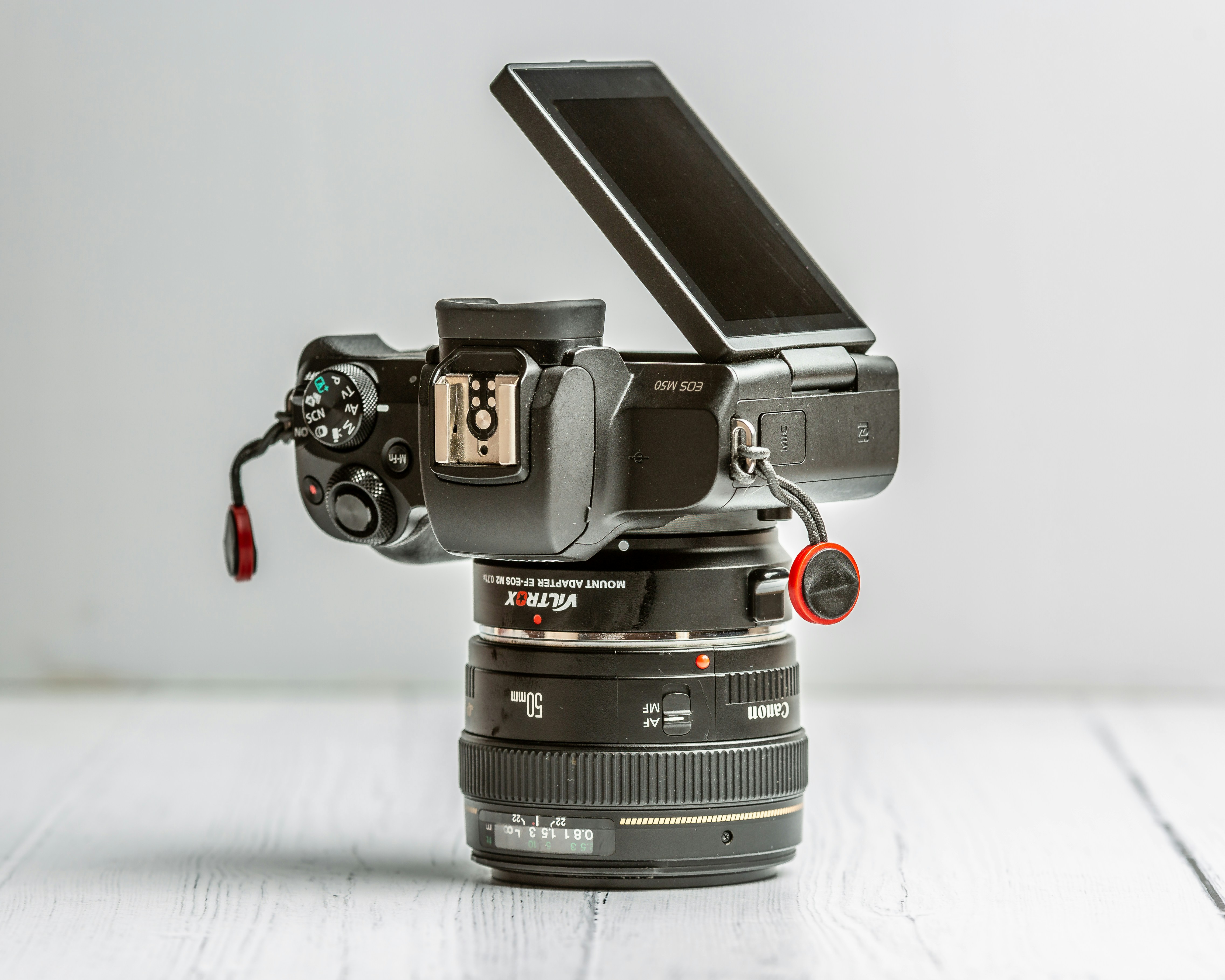 Canon M50 with a Viltrox speed adapter/booster. Canon 50mm f.1.8
