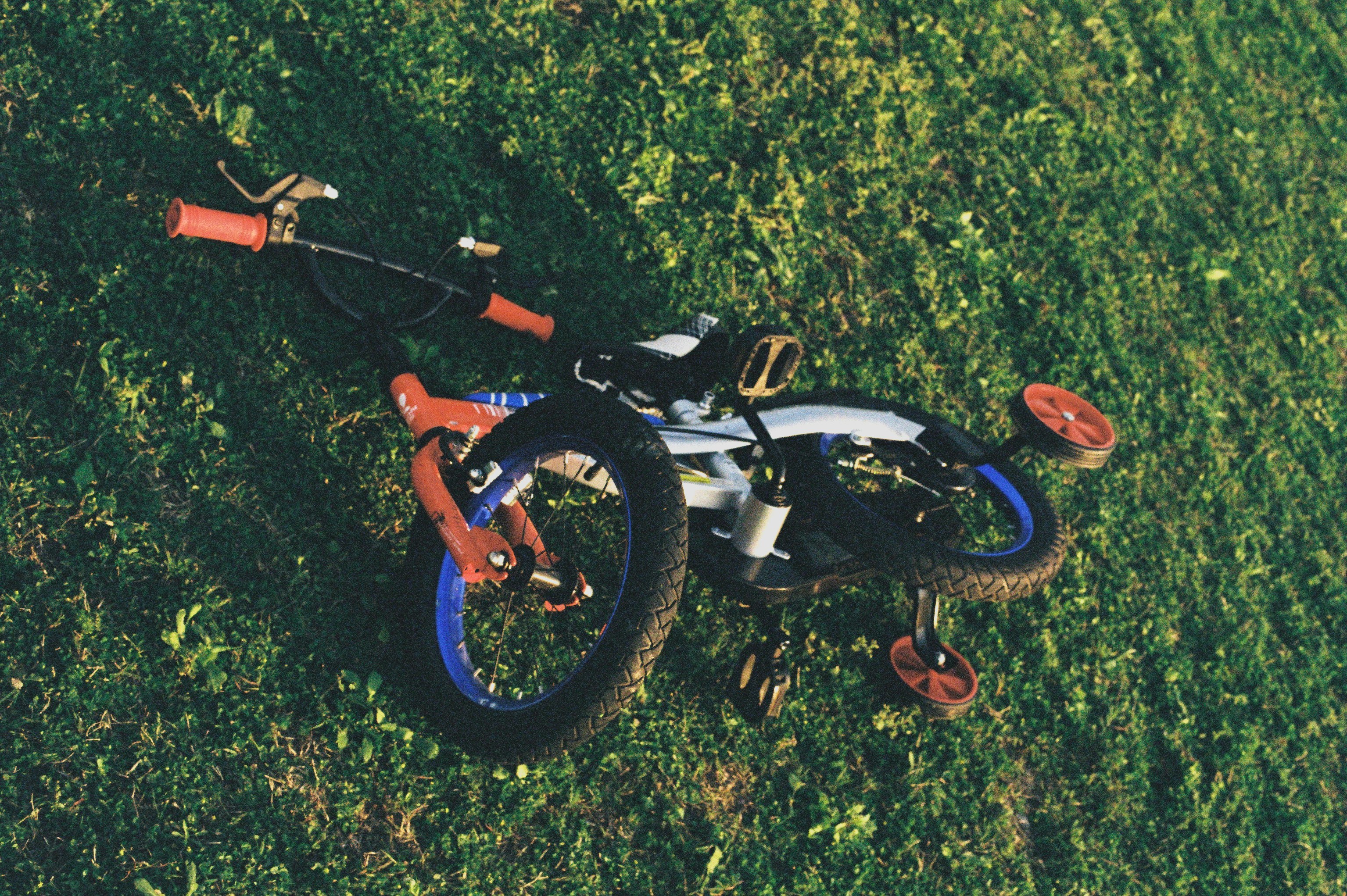 black and red bicycle on green grass field during daytime