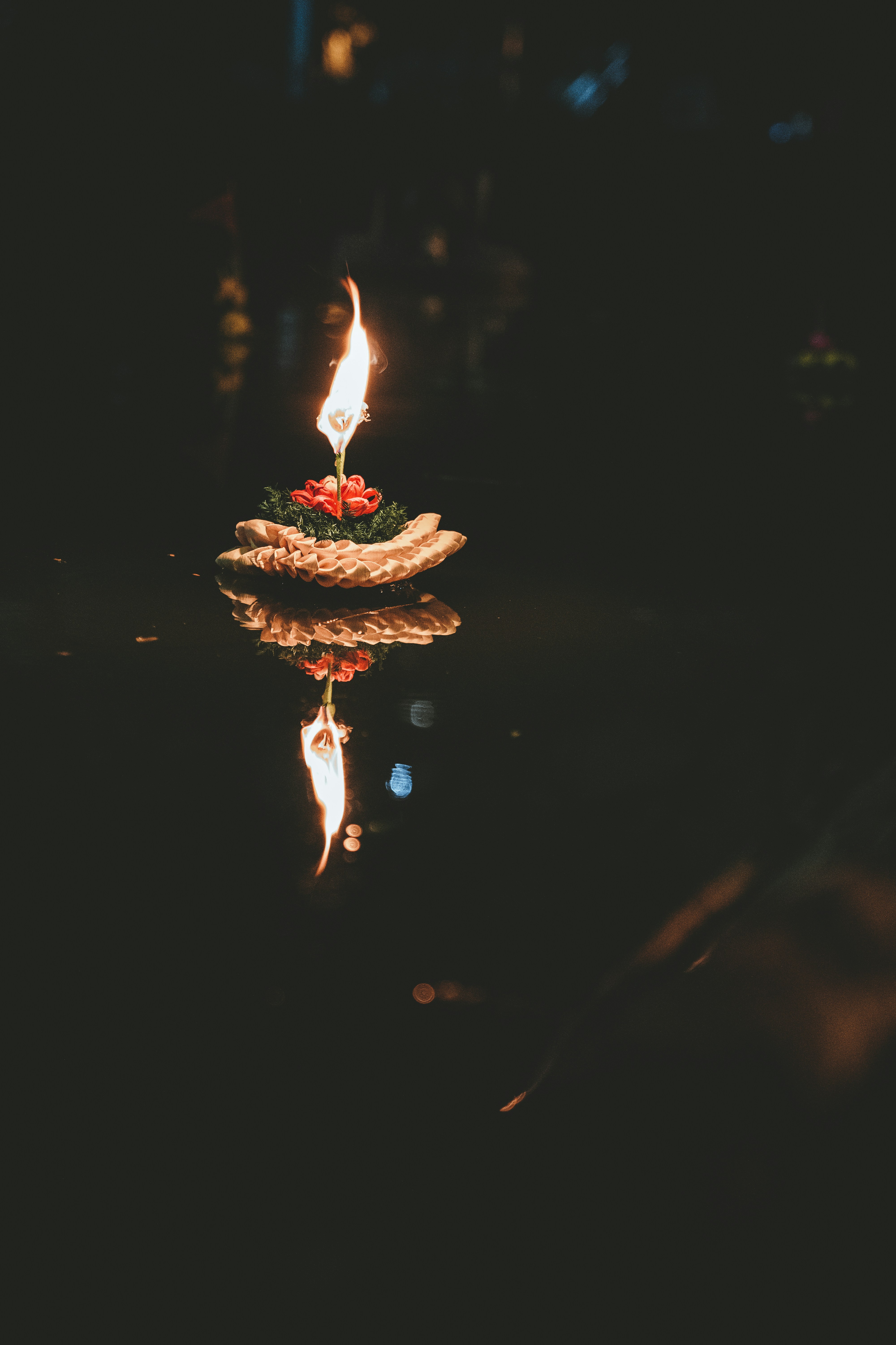 Diya on Still Water: A Quiet Flame in Velvet Darkness