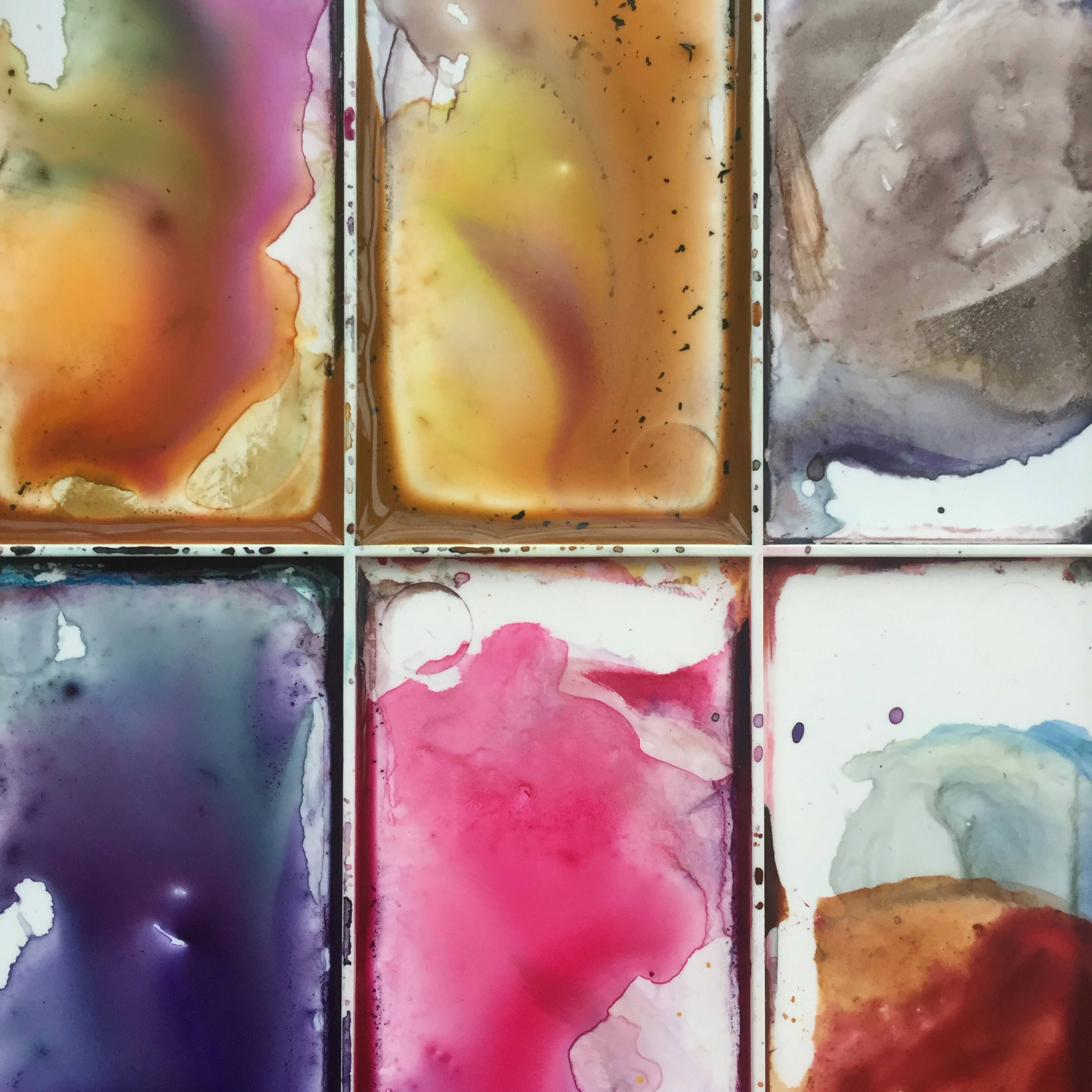 Stained Grid: Vibrant watercolor blocks in a tiled panel