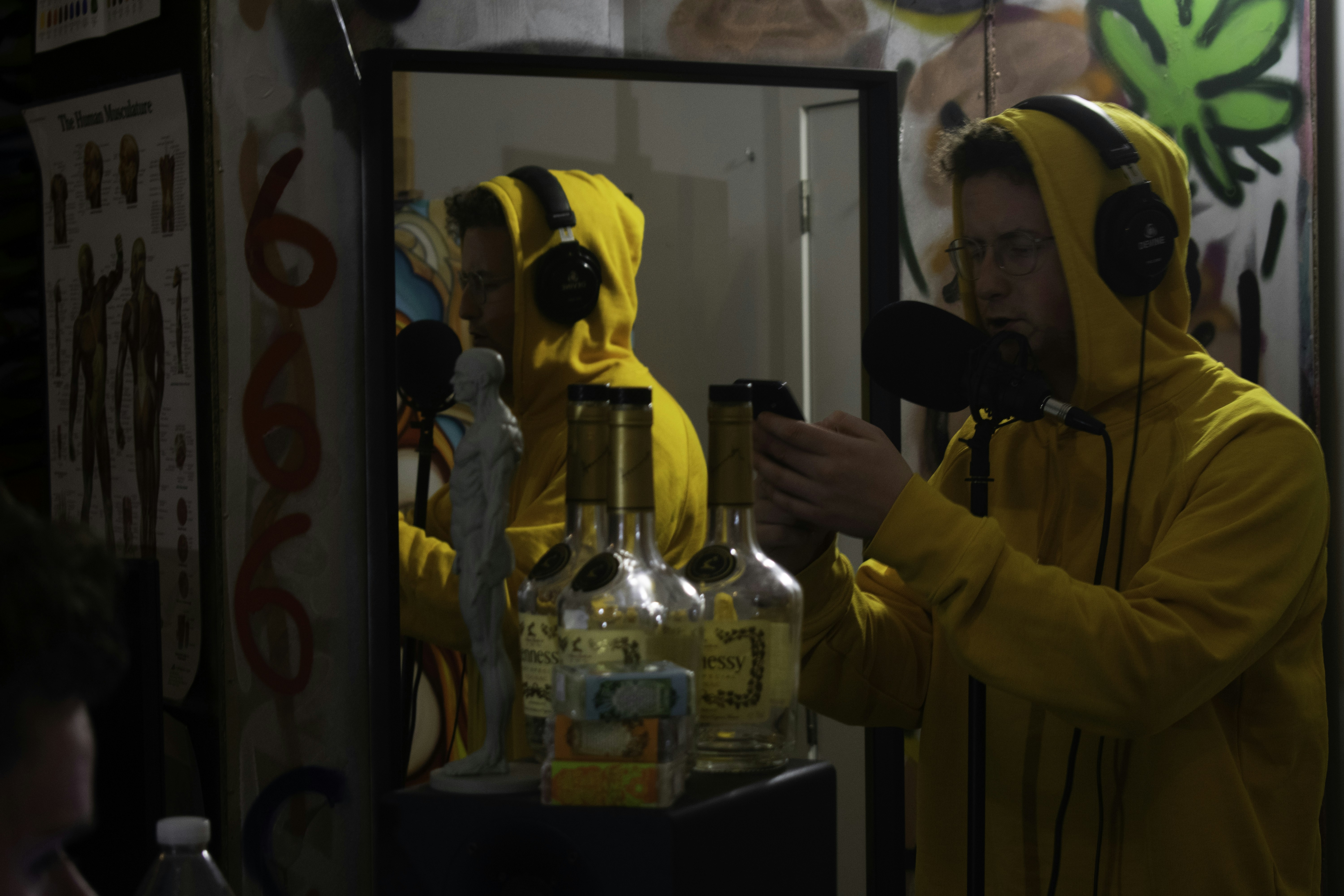 Yellow Hoodie Studio Portrait: In-Progress Microphone Setup ReflectedBrecht Corbeel