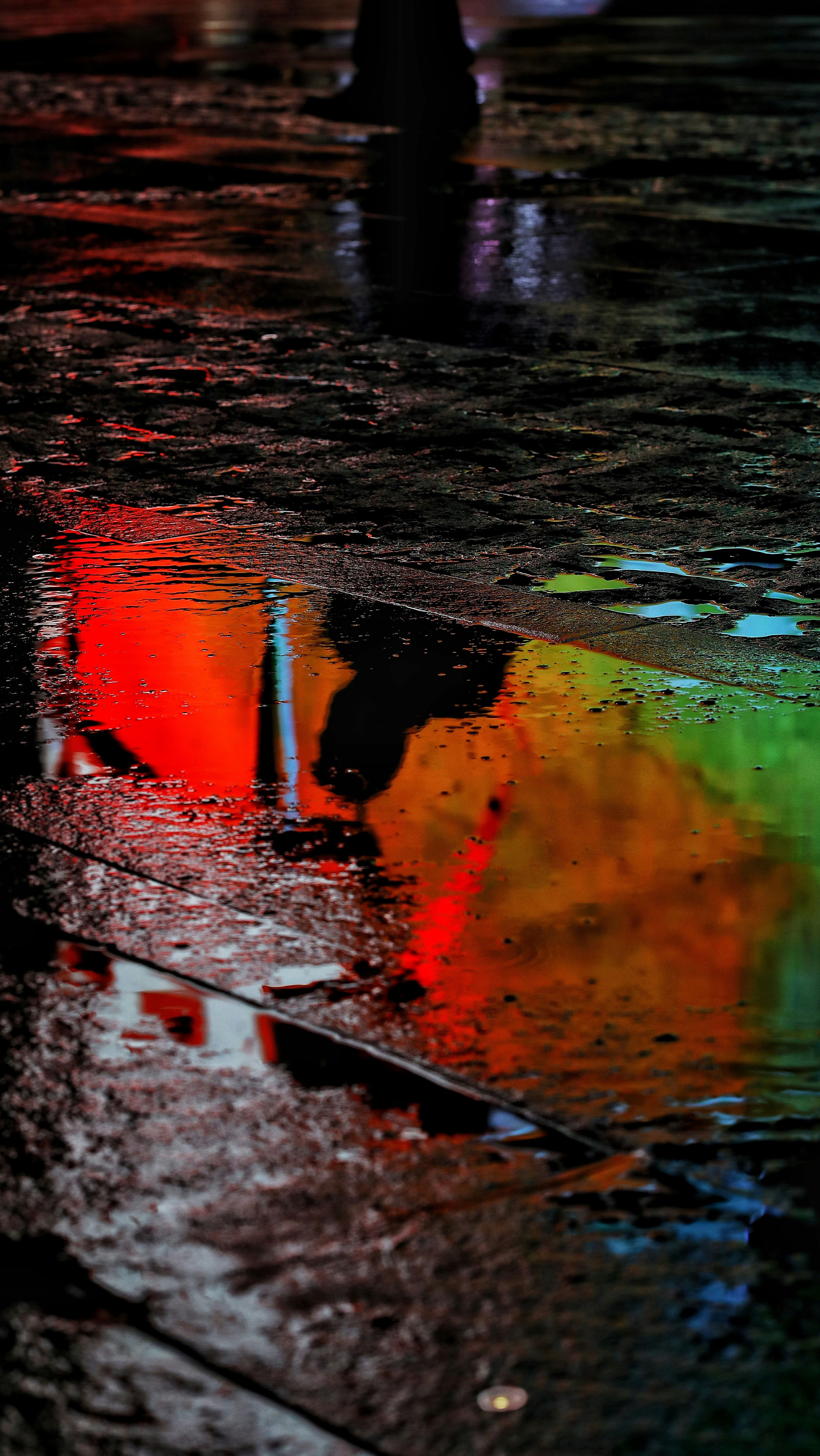 Neon Reflections on Rain-Washed Street