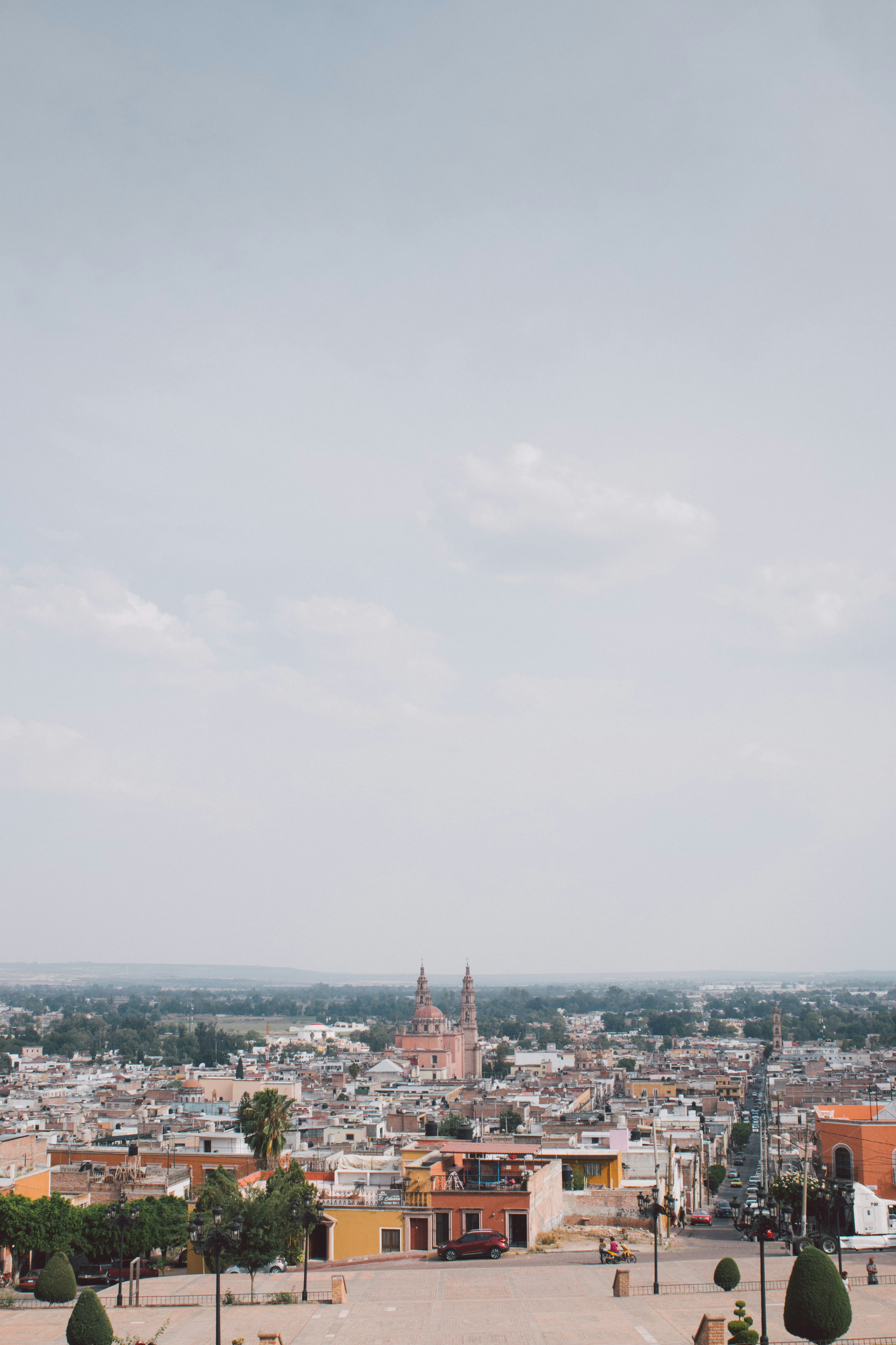 A panoramic view of San Miguel de Allende showcasing its vibrant architecture and lush greenery under a soft sky.