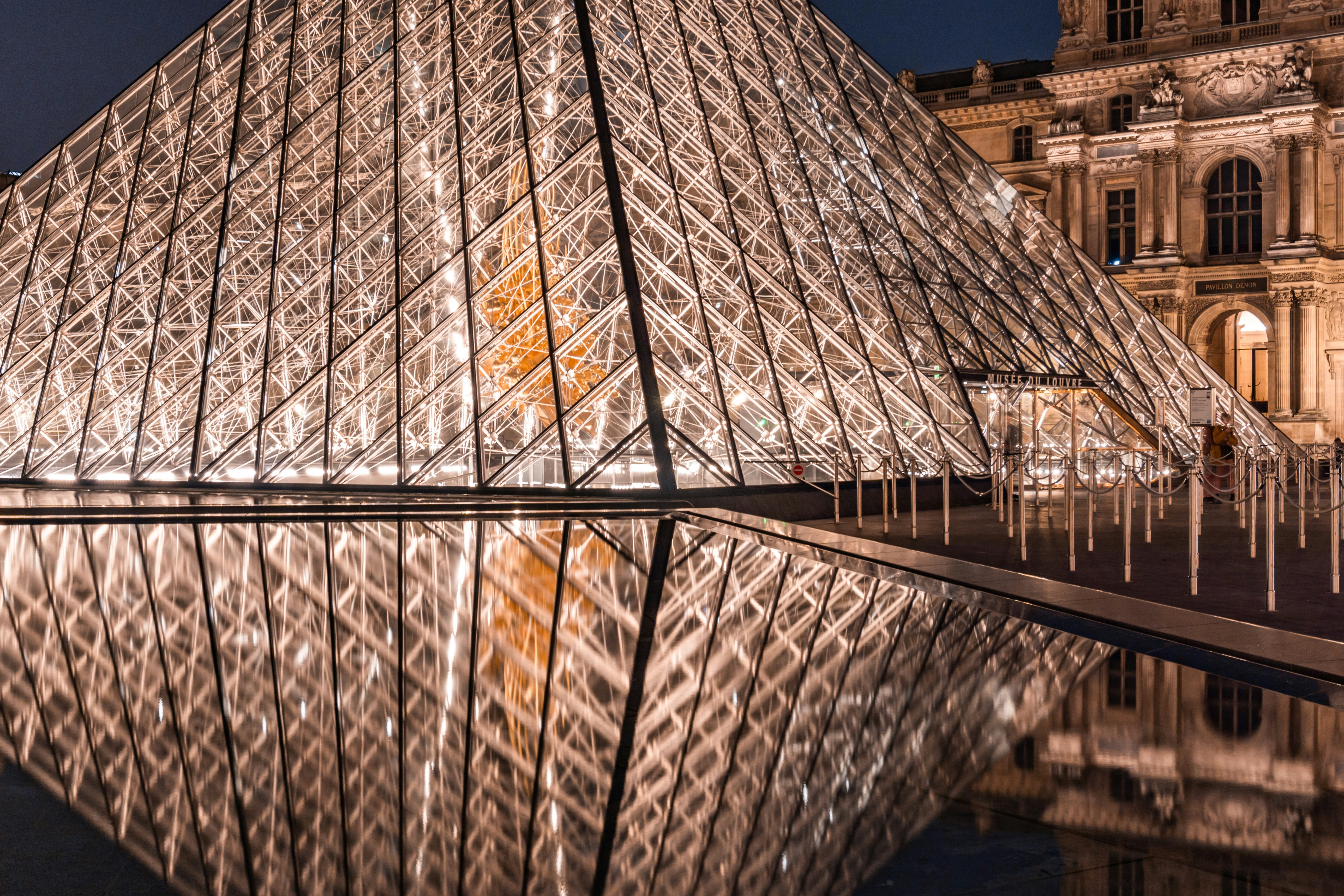 Louvre Pyramid: Warm Facets and Quiet Reflections