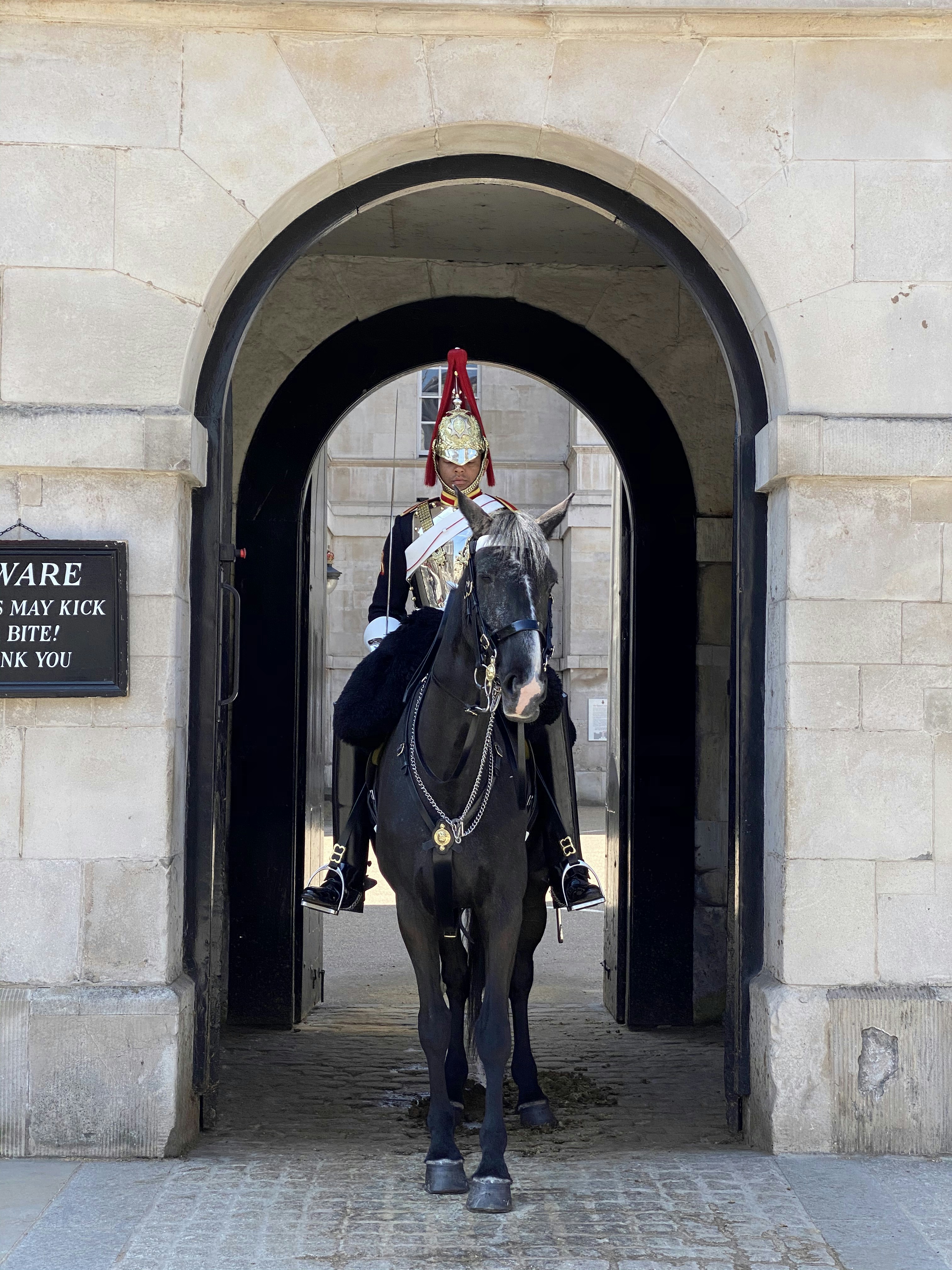 A ceremonial Guardsman during the Covid 19 health crisis, Whitehall, London