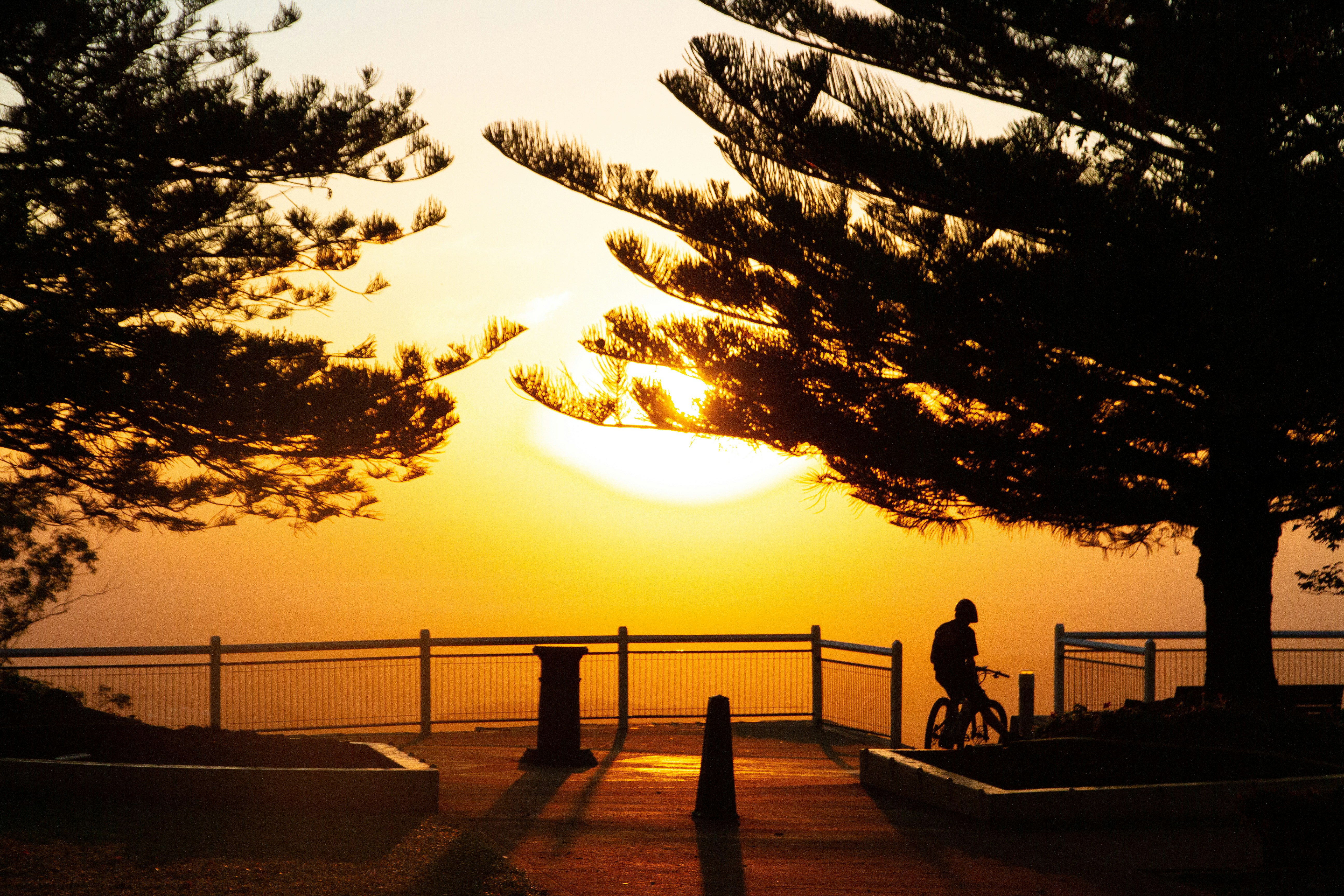 Silhouette of man and woman sitting on bench near body of water during ...