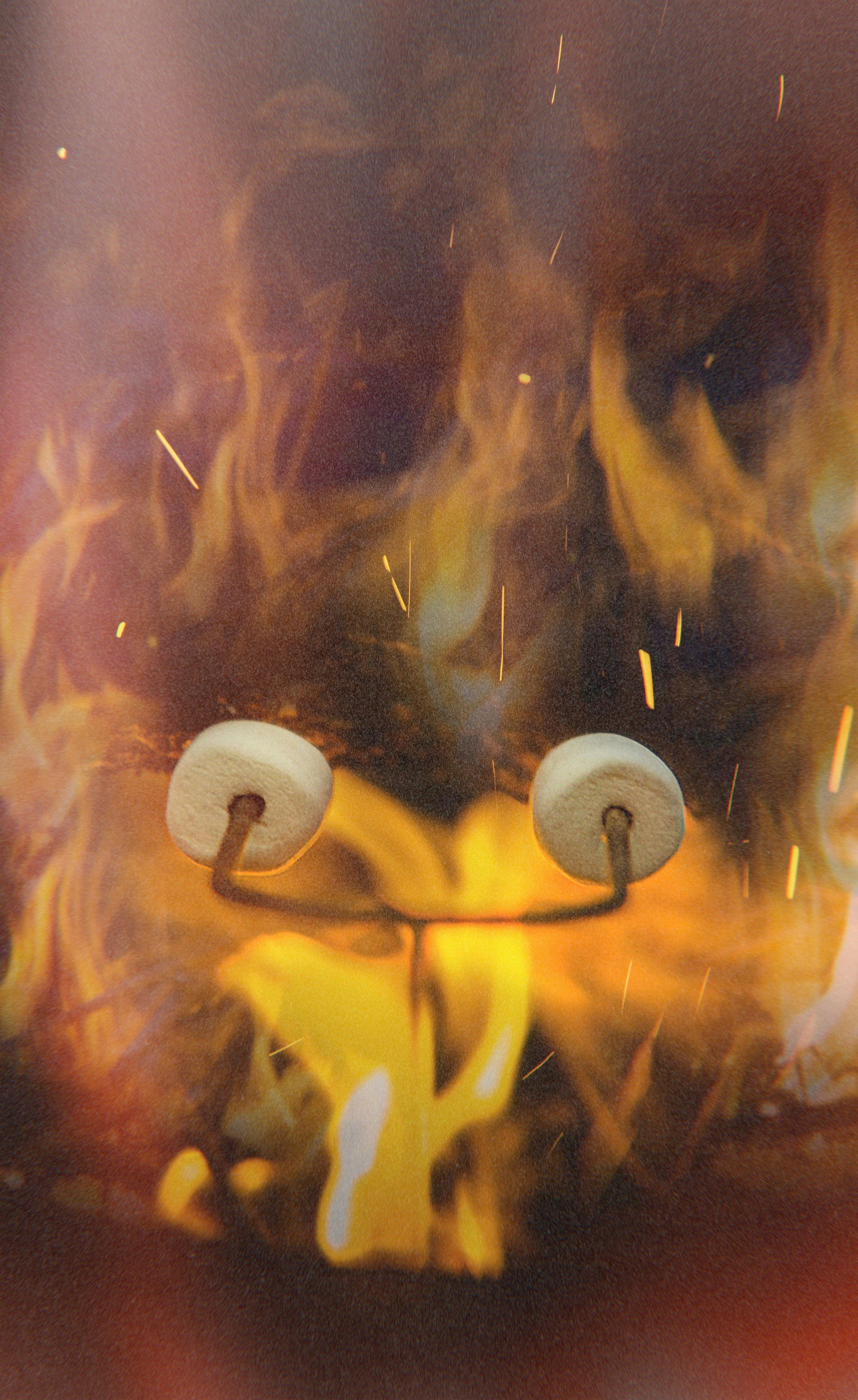 Ember Duet: Marshmallows Hover on Skewers Over a Crackling Campfire