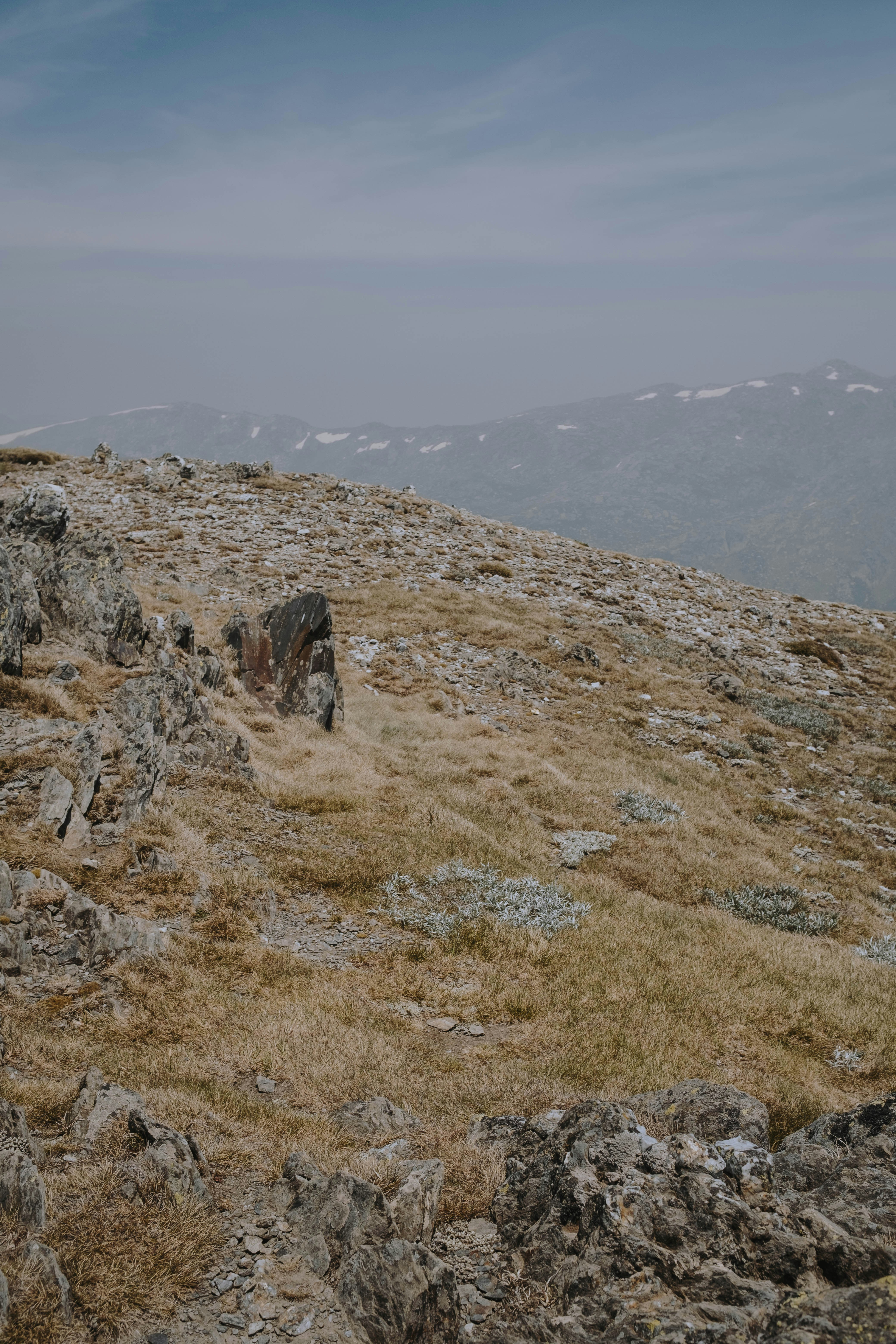 smoggy and dried out hiking track in mountains during Australian bushfires