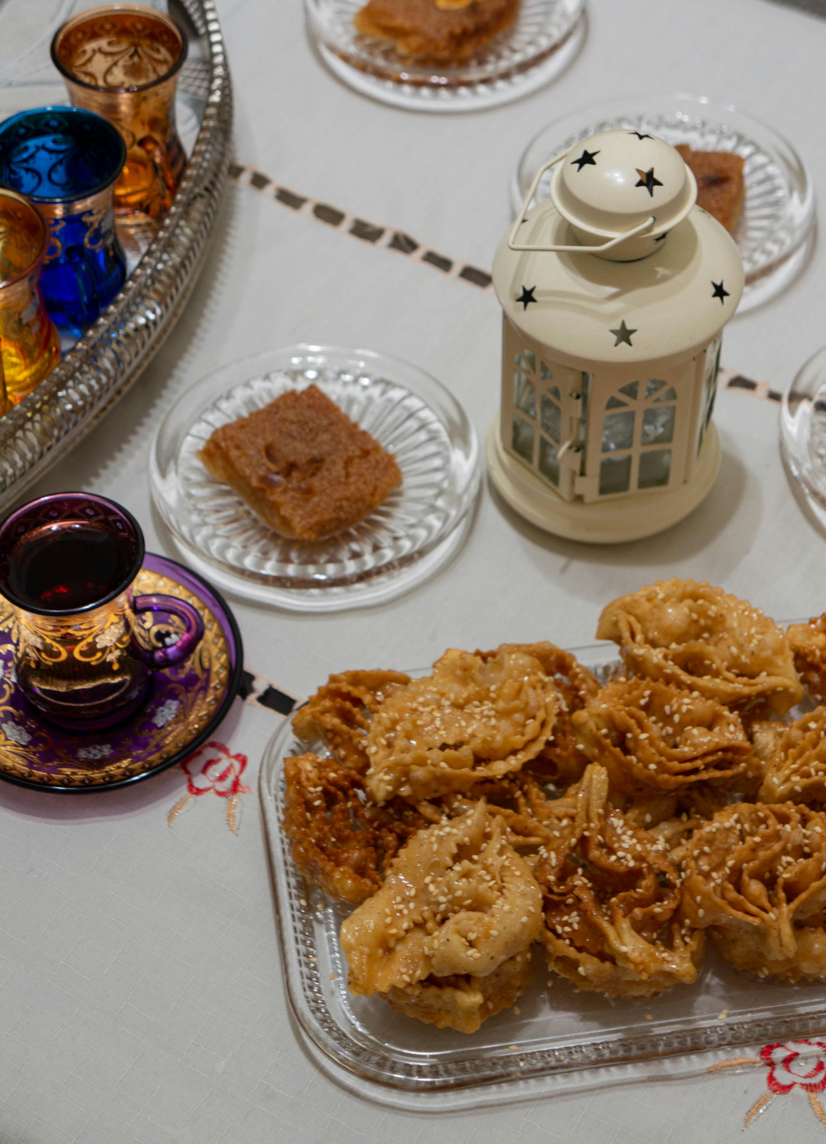 An Evening Tray: Sweet Treats, Lantern Glow, and Fragrant Sips