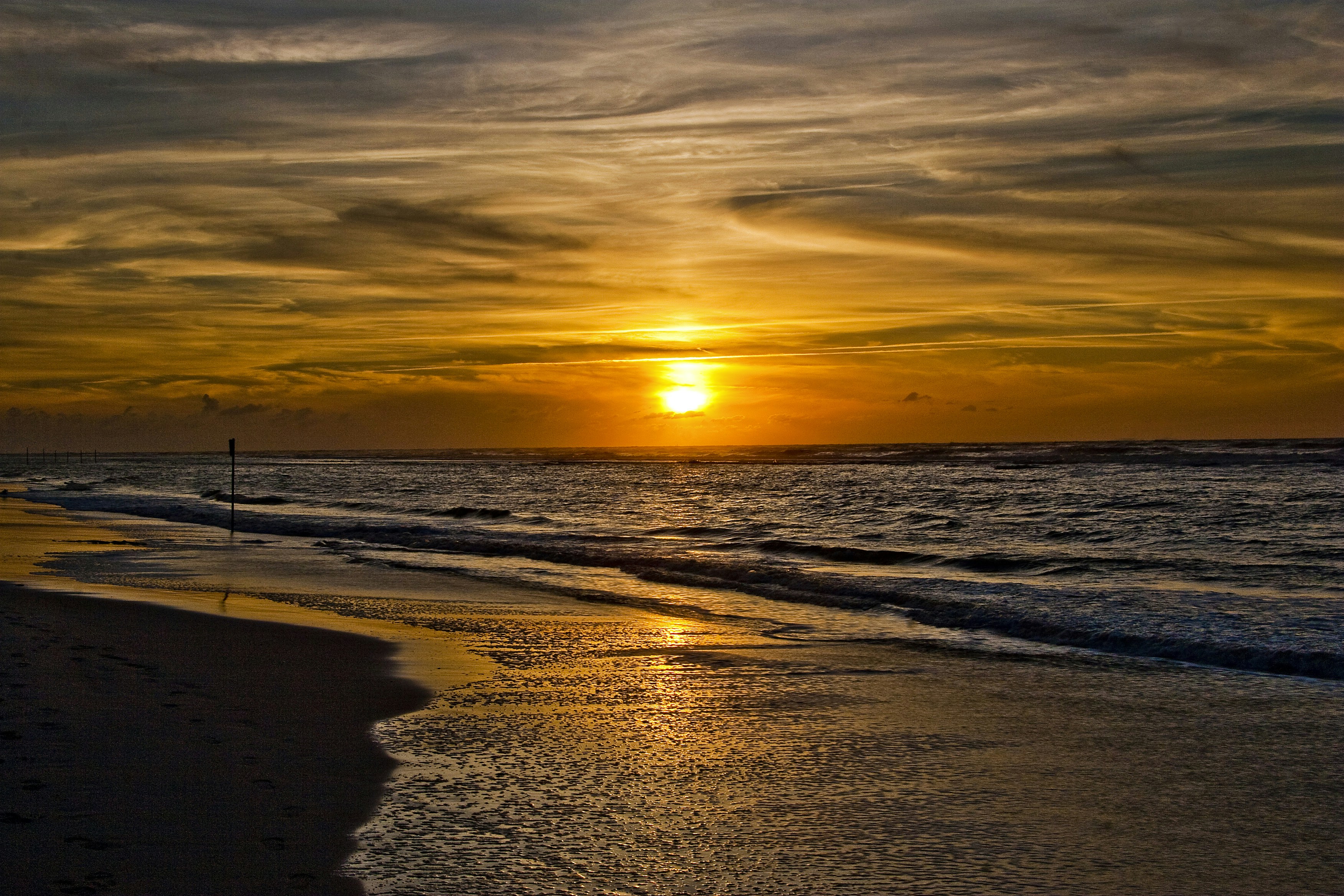 Beach in the sunset on langeoog island, germany. | silhouette of people on beach during sunset