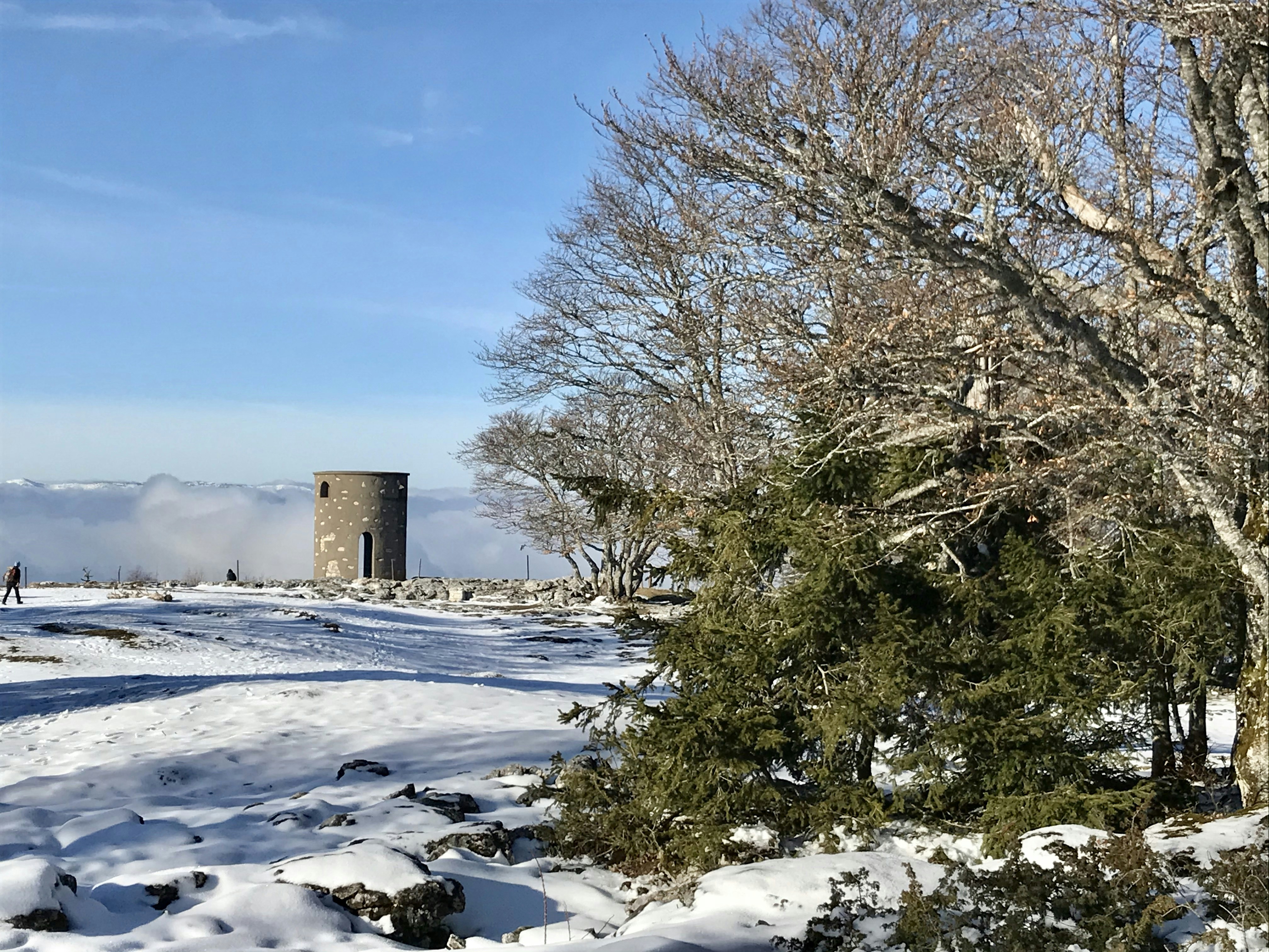 Snow-chiseled Tower under a Clear Winter Sky