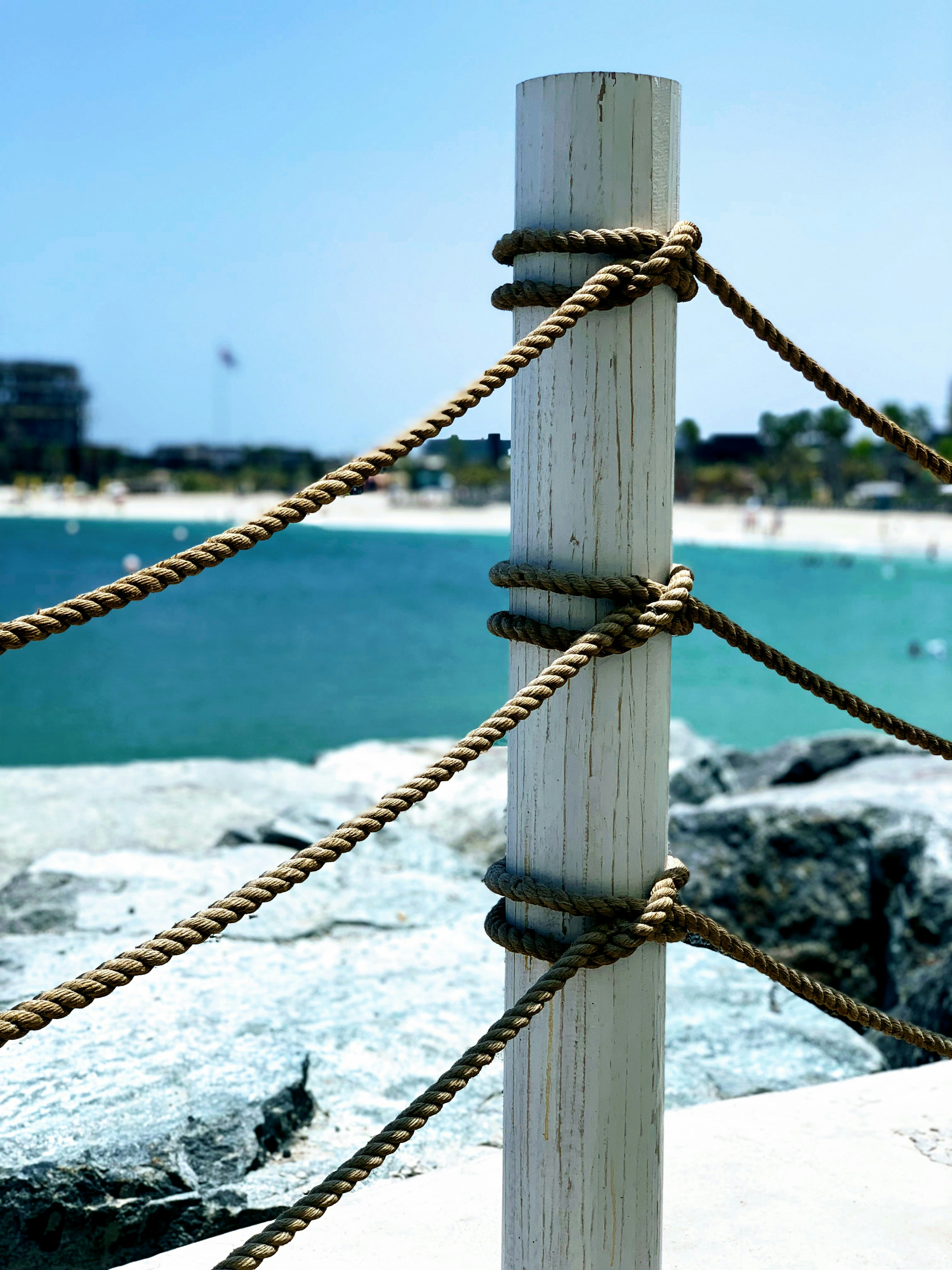 Rope Lines Framing a Seaside Post