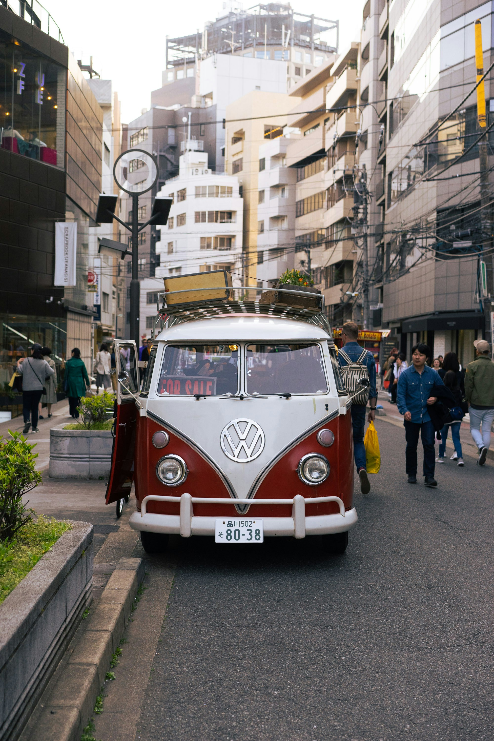 Retro Van Amidst Urban Rush