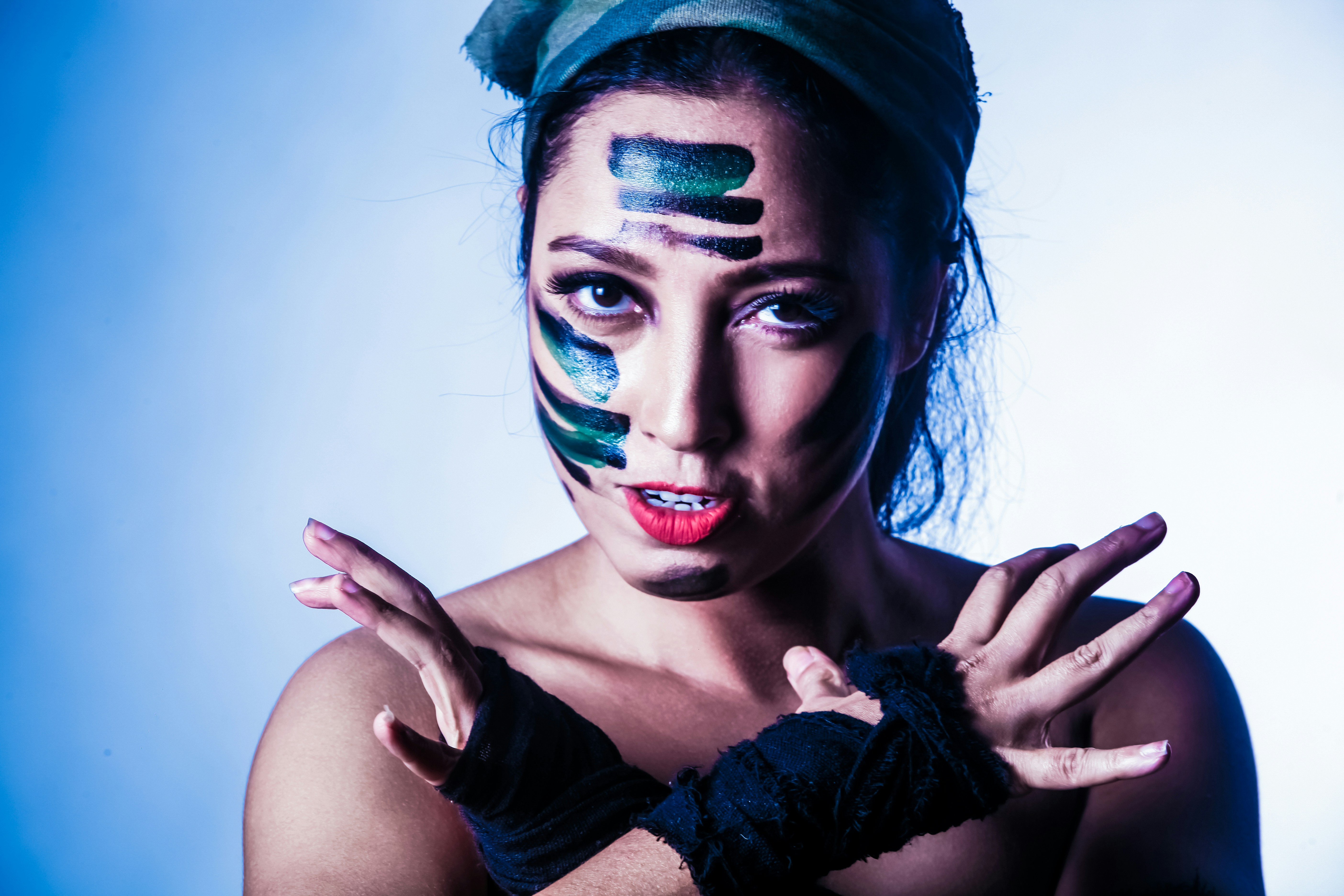 Brushed Portrait: Painted Grace Under Neon Light