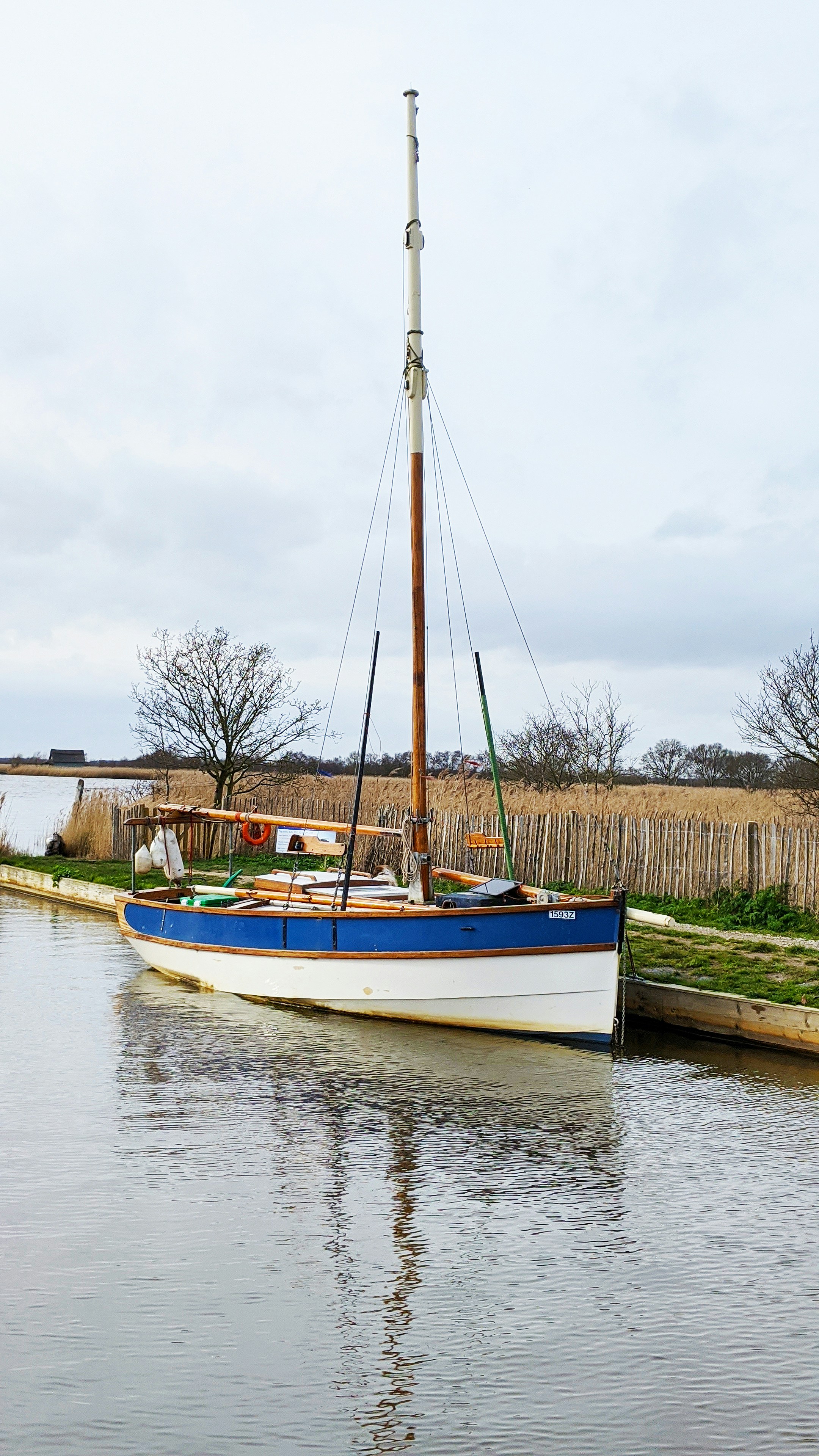 Harbor Mast: A Calm Sailboat Resting by the Quiet Embankment