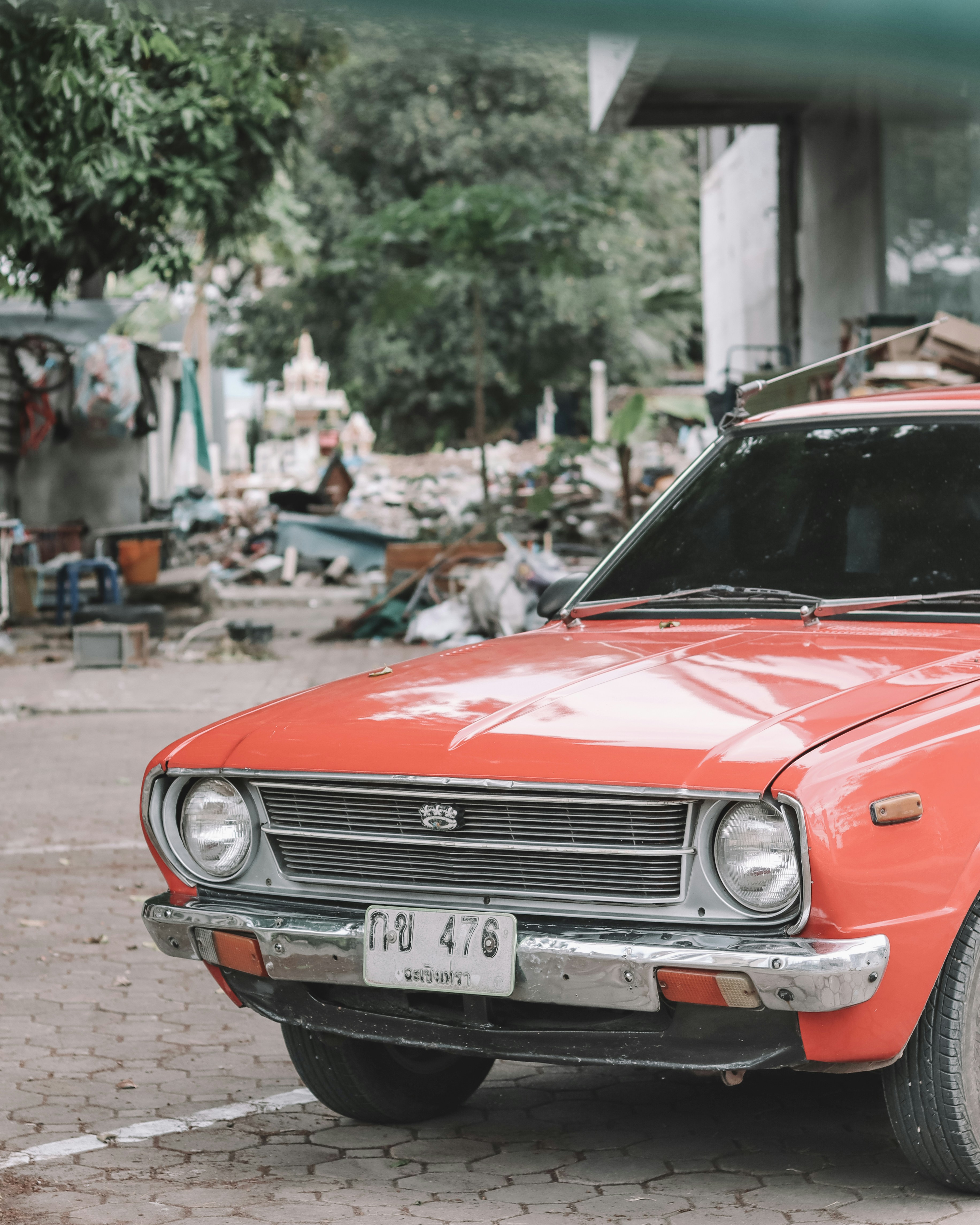 Crimson Classic Front View in a Scrapyard