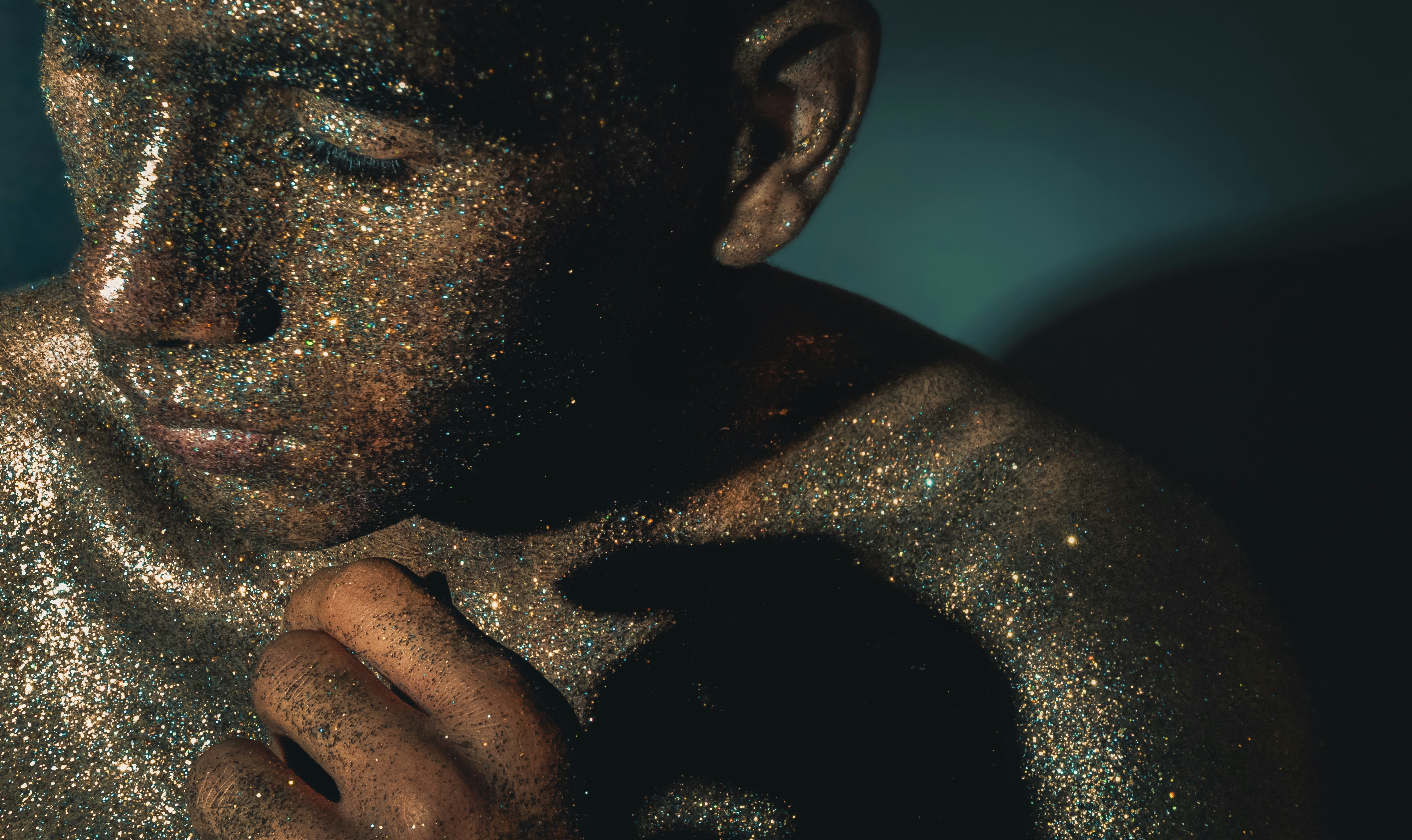 Glittered Quiet: A Contemplative Portrait in Moonlit Glow