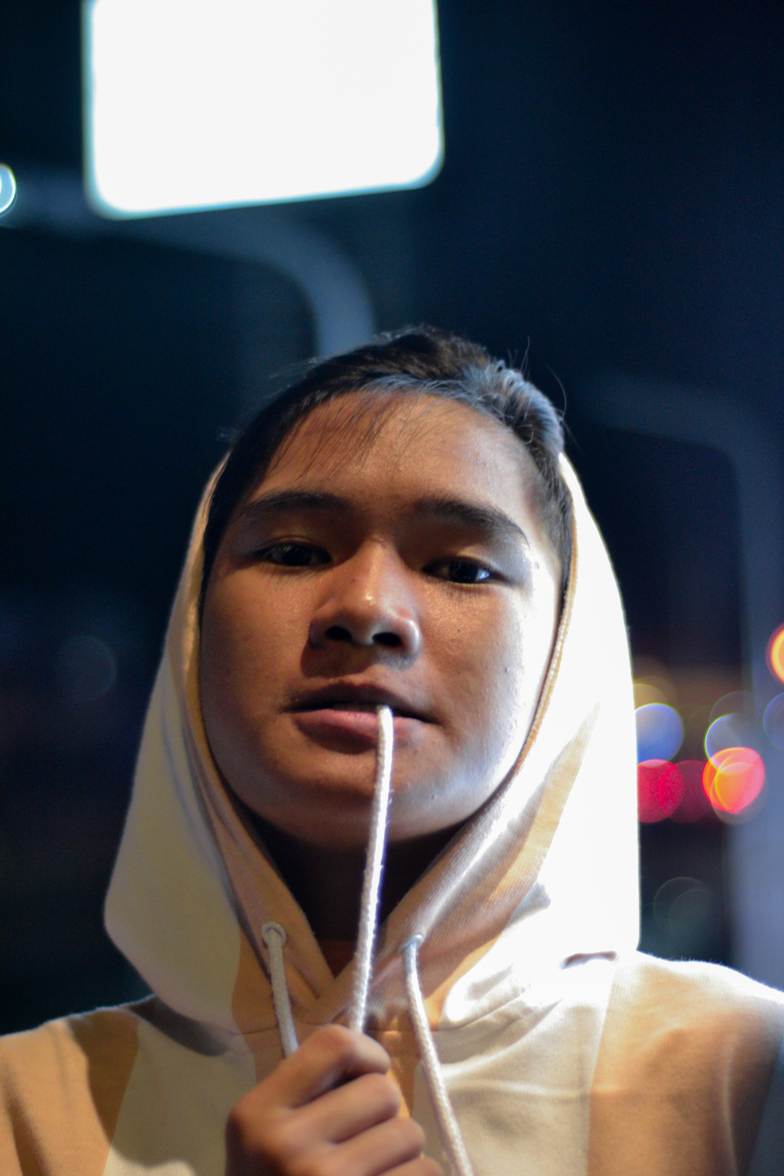 Hoodie on.