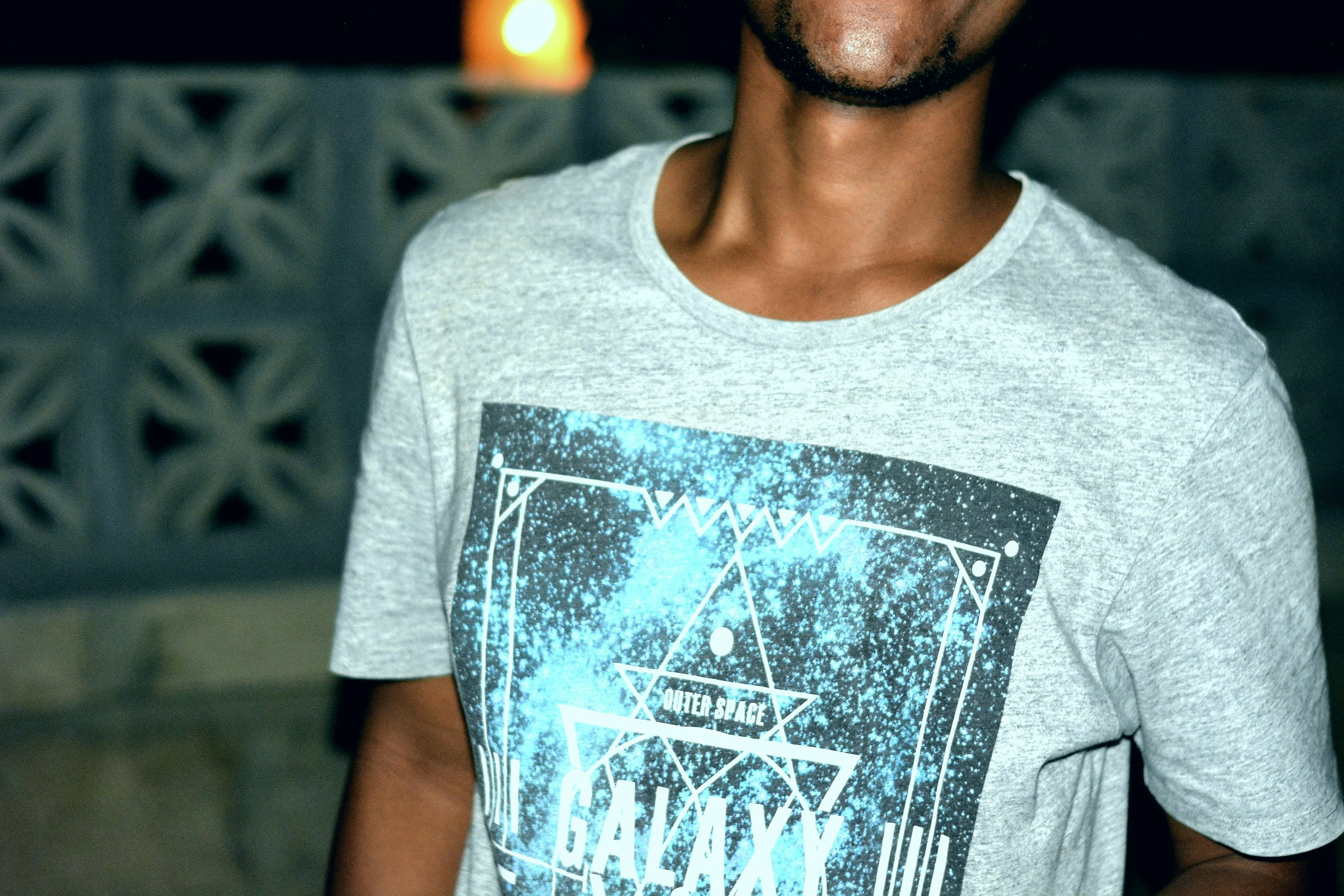 Galaxy Glyph on Gray Cotton: A Quiet Night Portrait