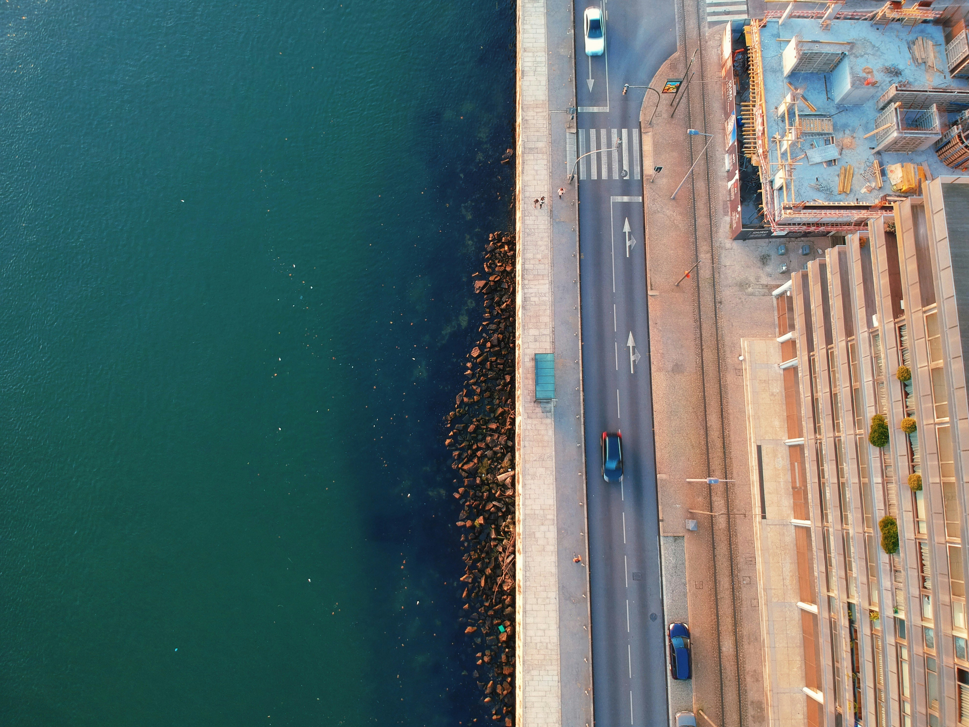 Urban Edge: Aerial View of Coastal Roadway