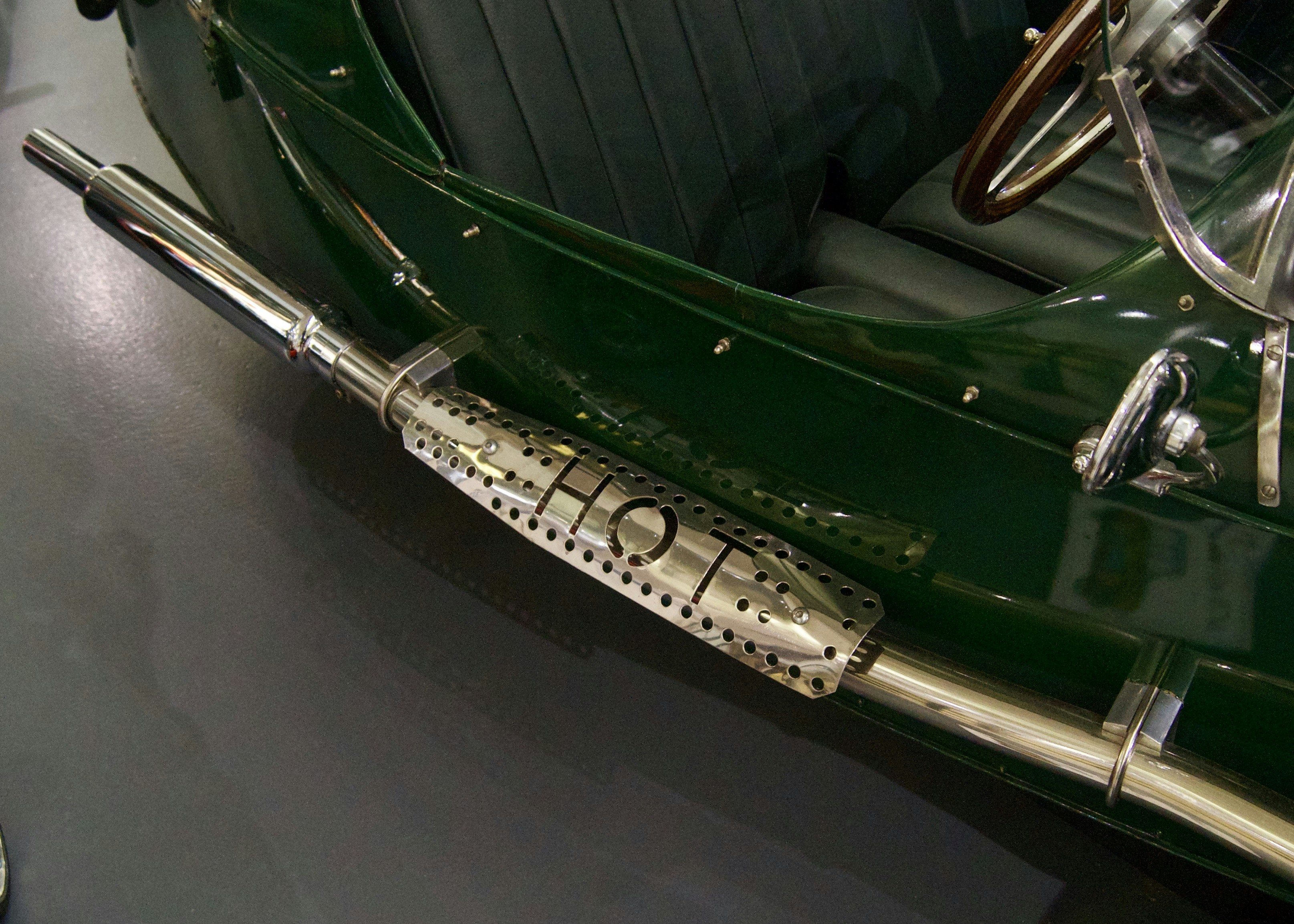 Morgan Three Wheeler at the British Motor Museum, Gaydon, England UK - with Hot Heatshield
