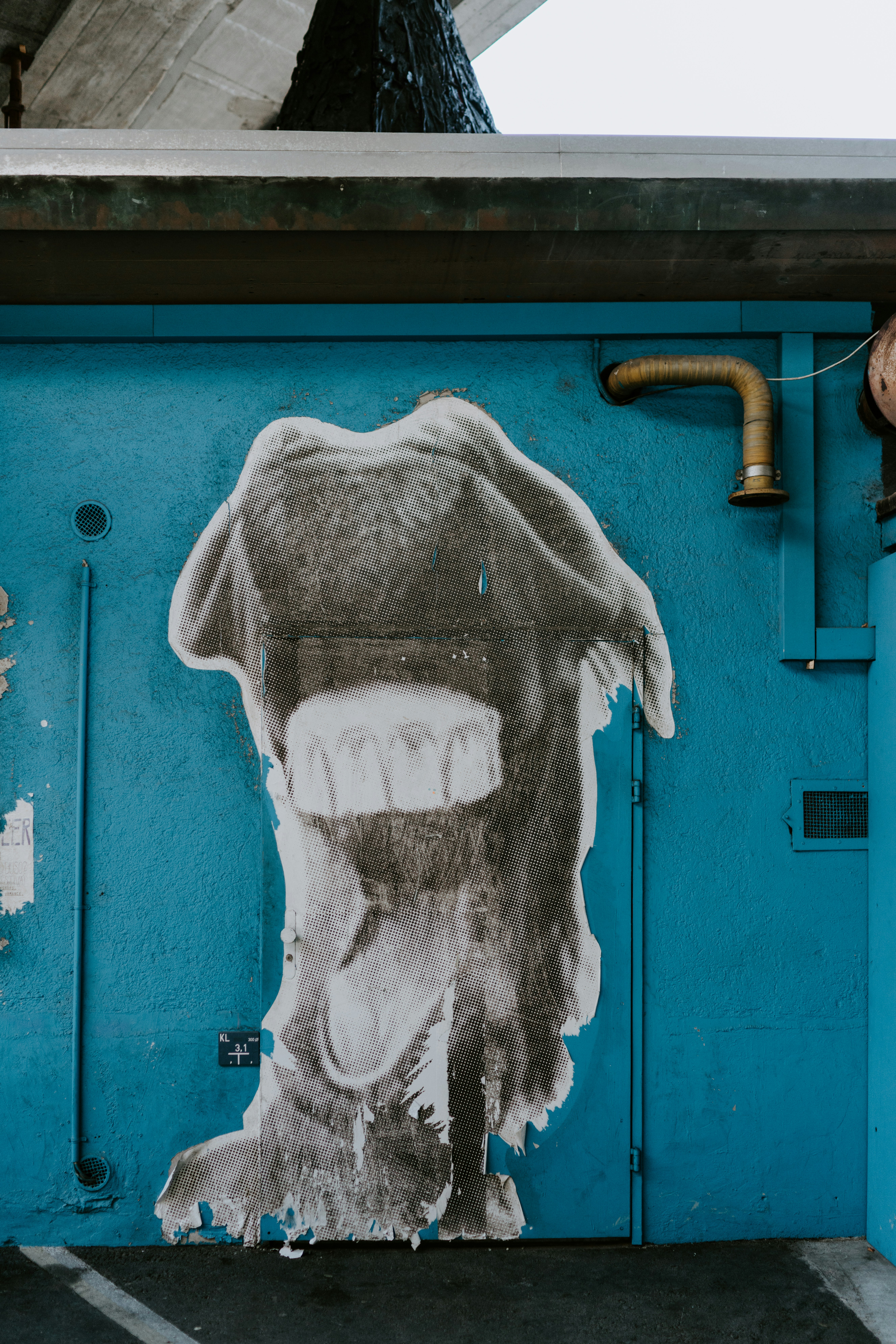 Blue Wall Mask: A Fragmented Graffiti Portrait in Turquoise