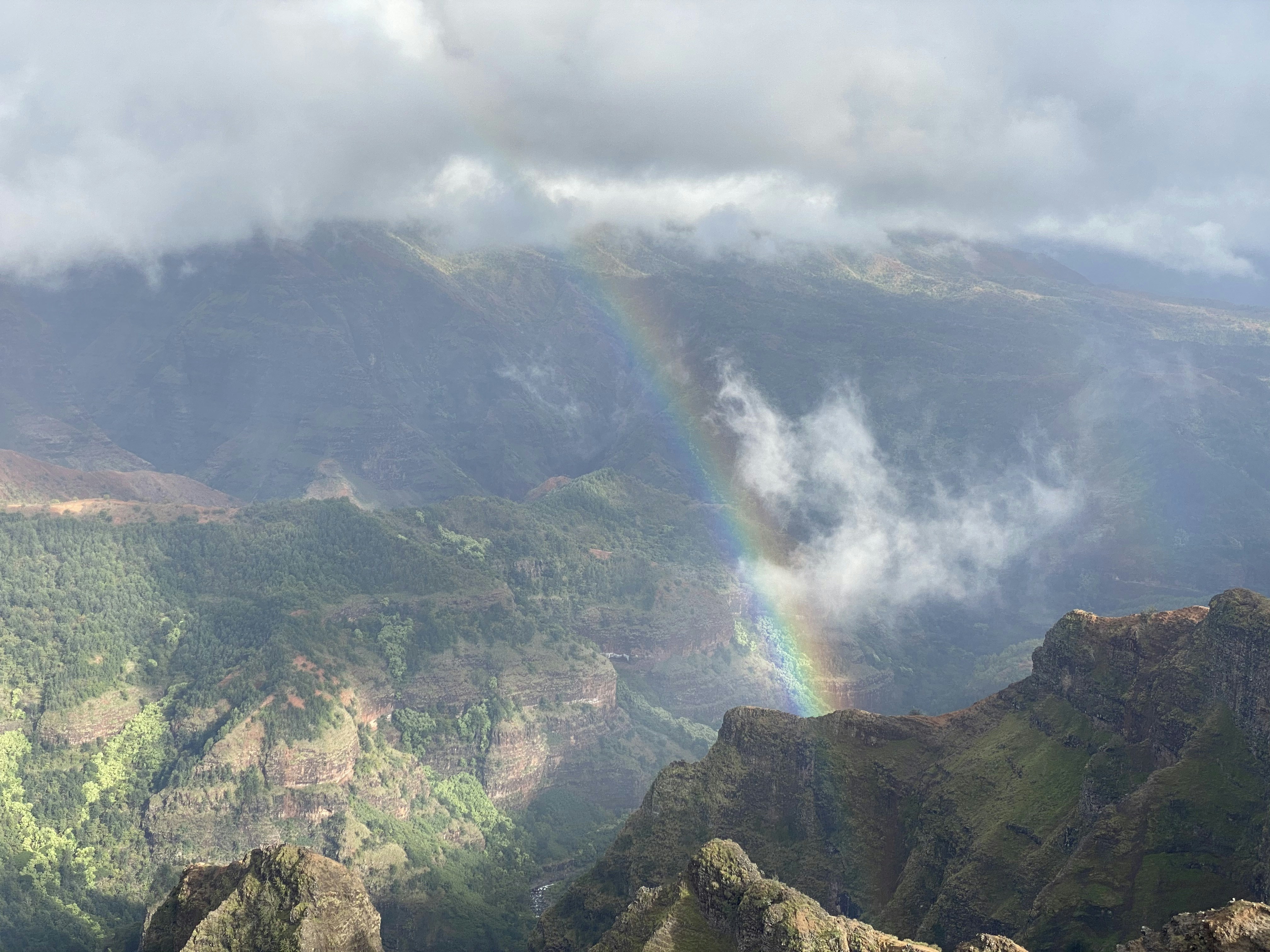 Rainbow Veil Over Misty Mountains
