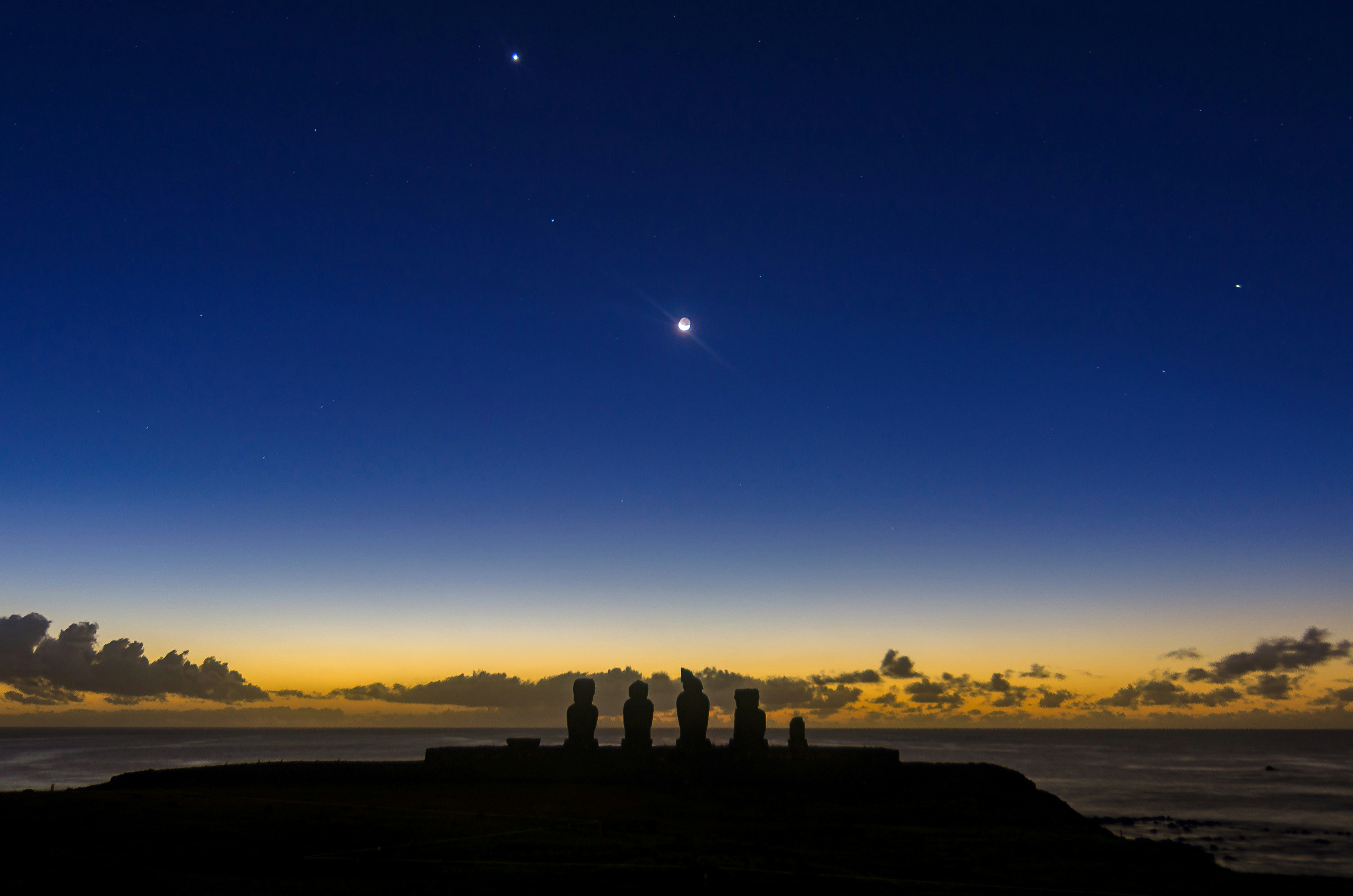 Twilight Sentinels: Moai Under a Velvet Night Sky