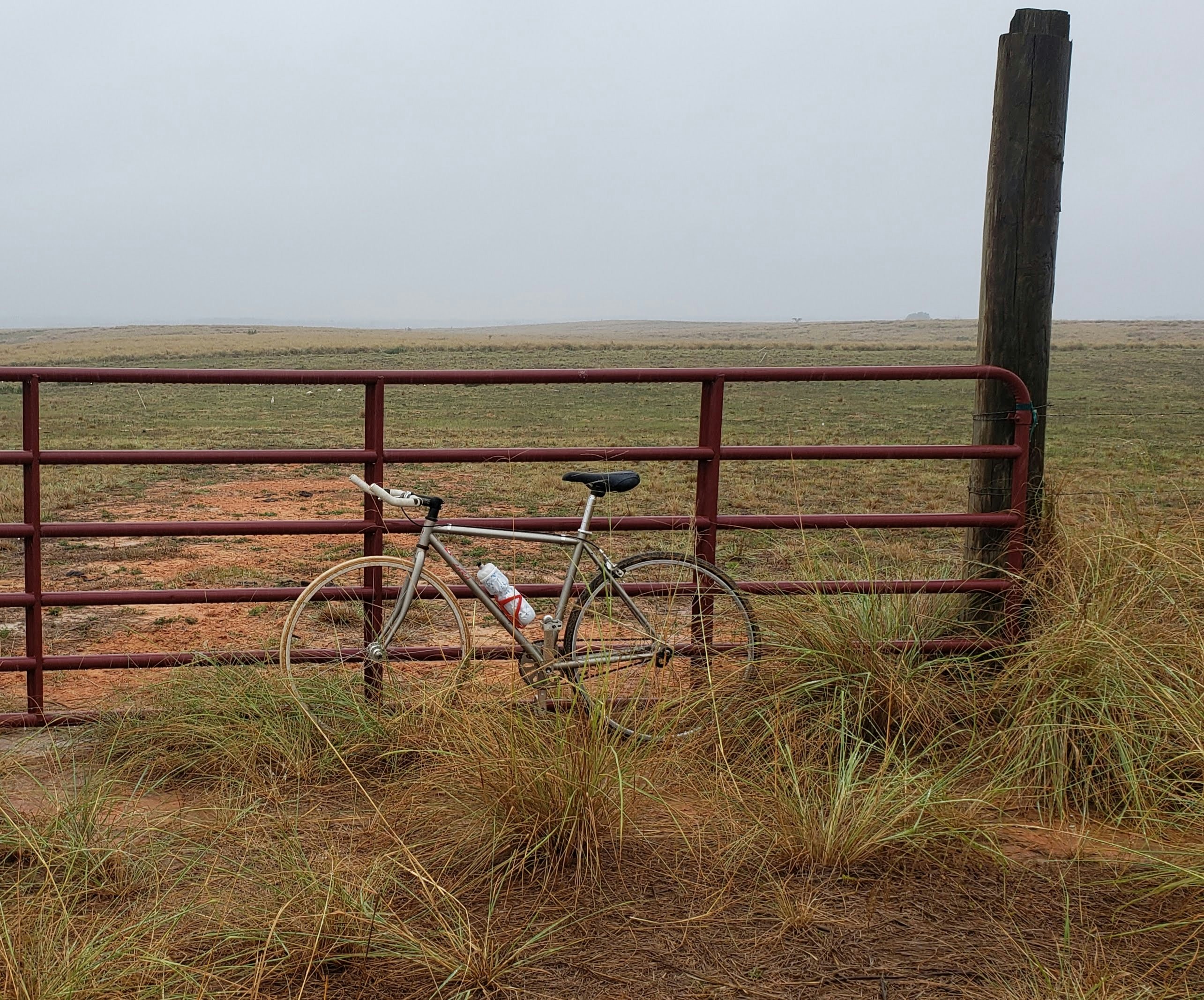 Quiet Roadside: A Lone Bicycle by the Gate
