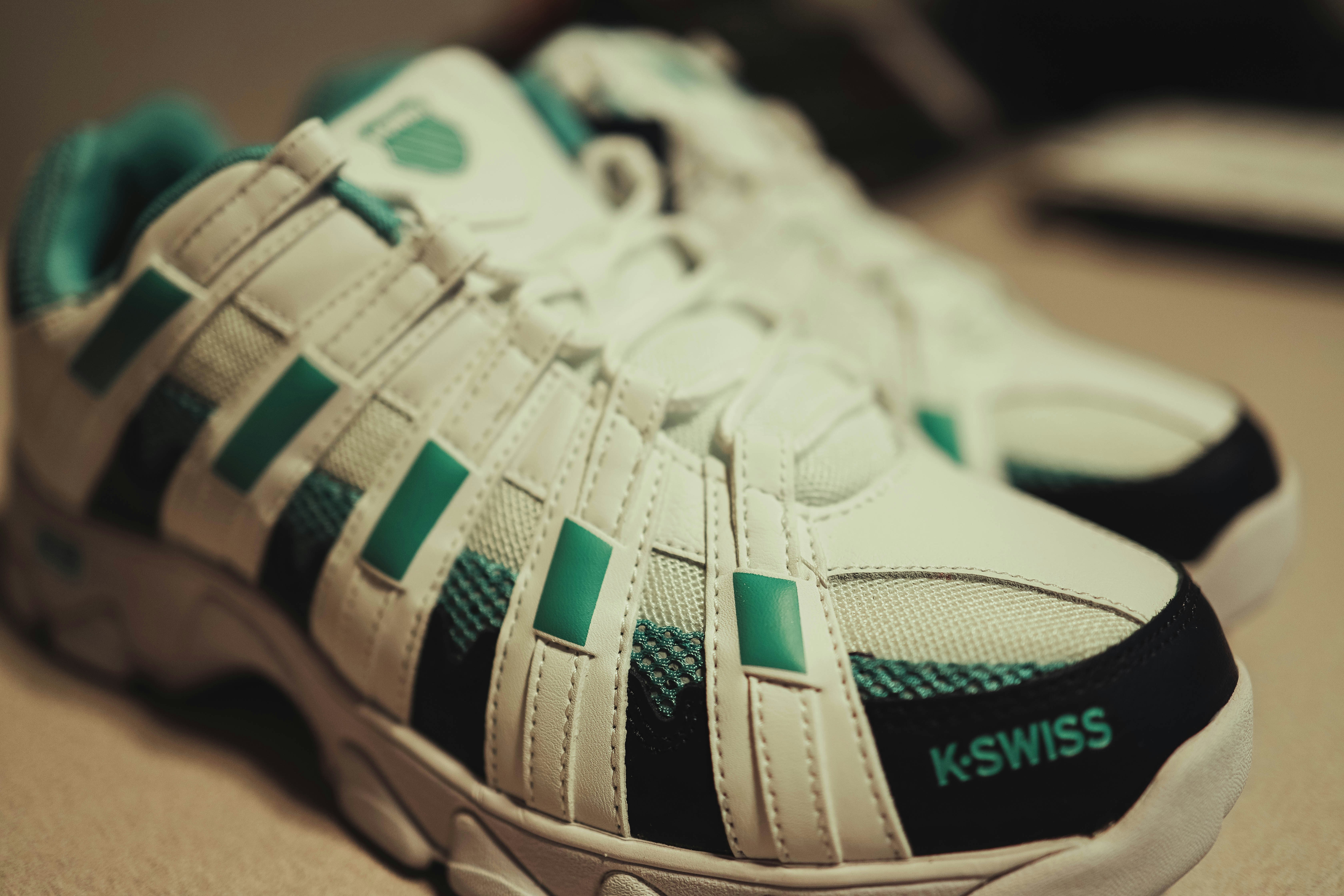 K-Swiss Premium Stride: White-and-Teal Sneaker Close-Up