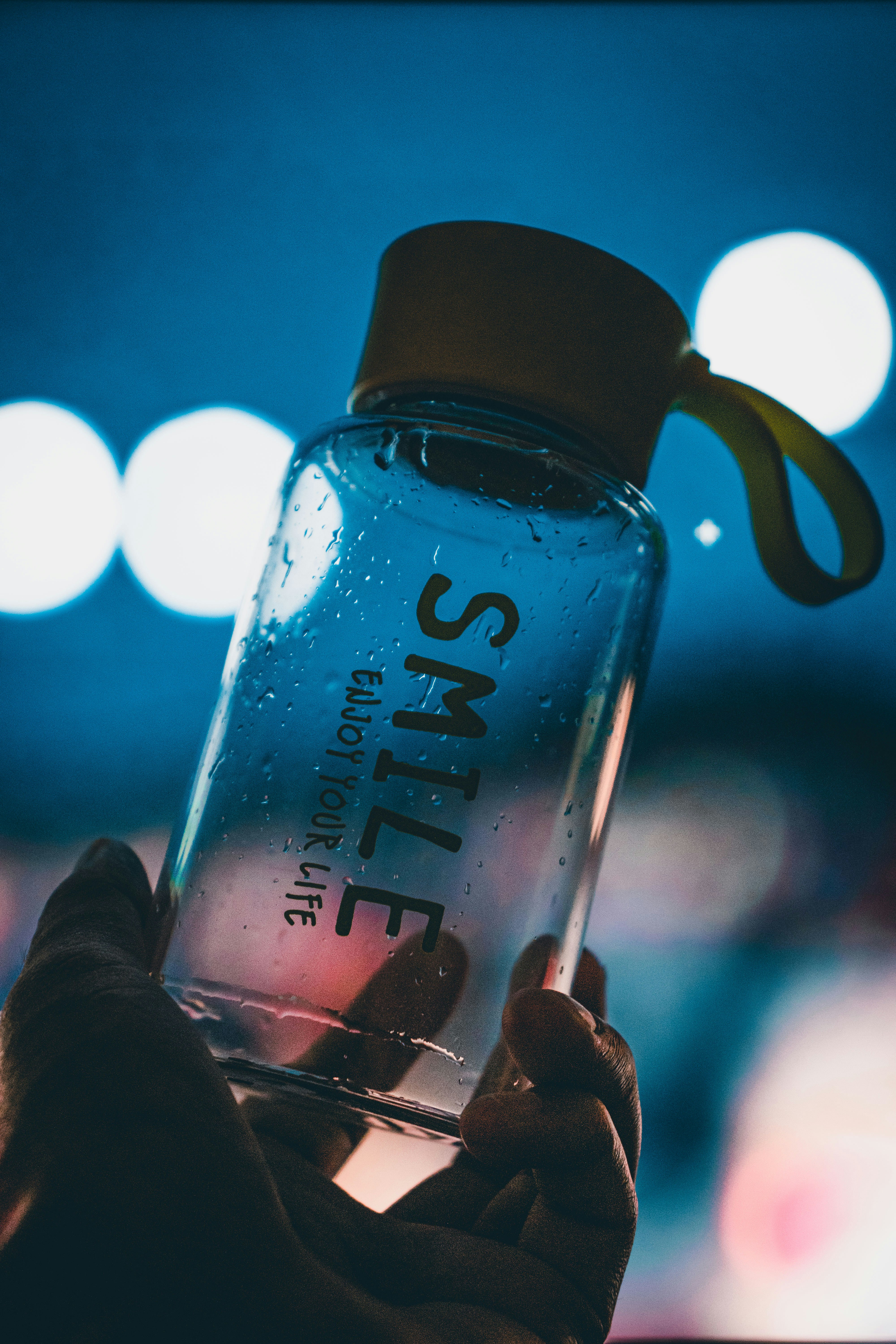 Neon Night Nook: The SMILE Bottle in Blue Bokeh