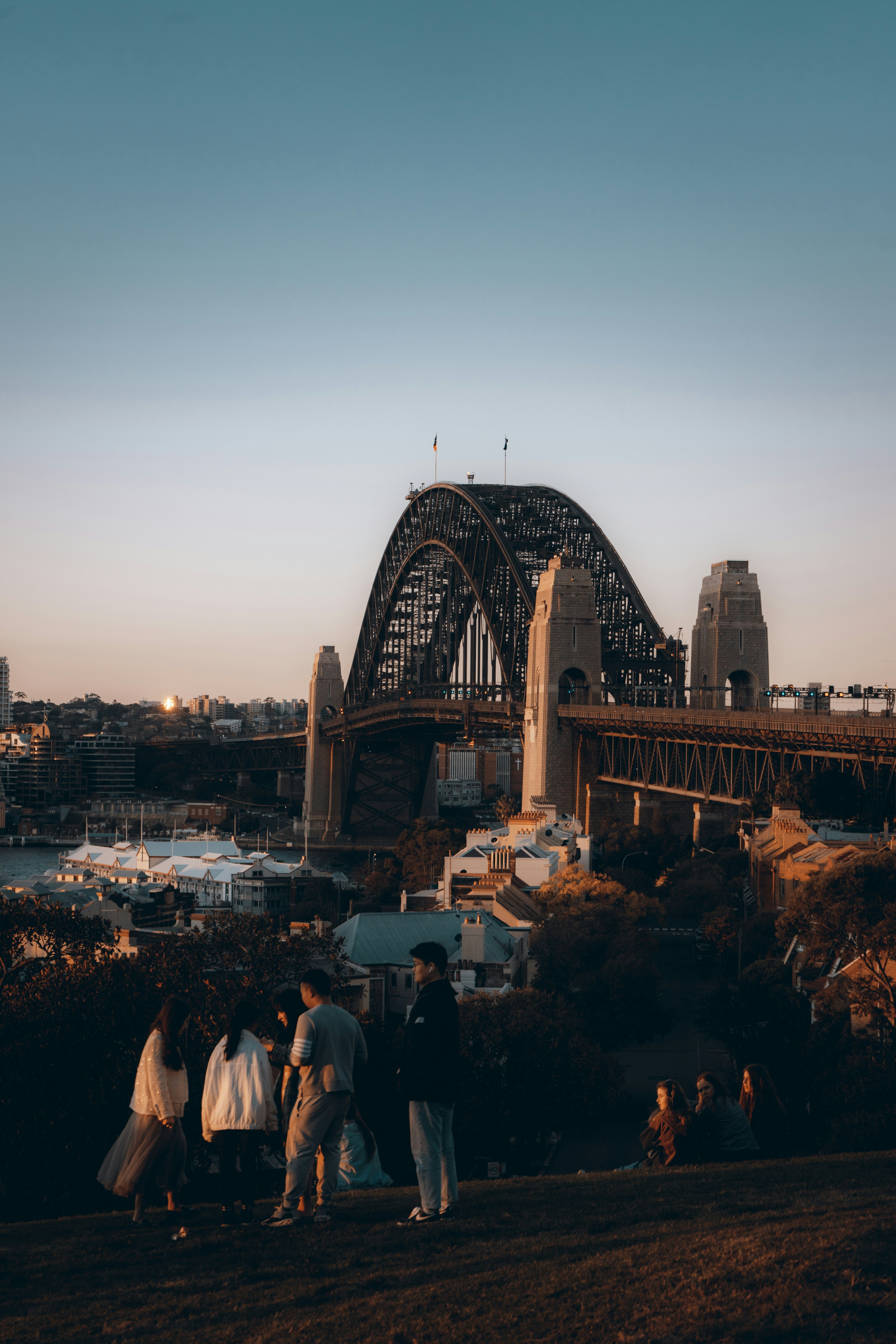 Overlook at Dusk: The Harbour Bridge's Arch Rises Over a Luminous City