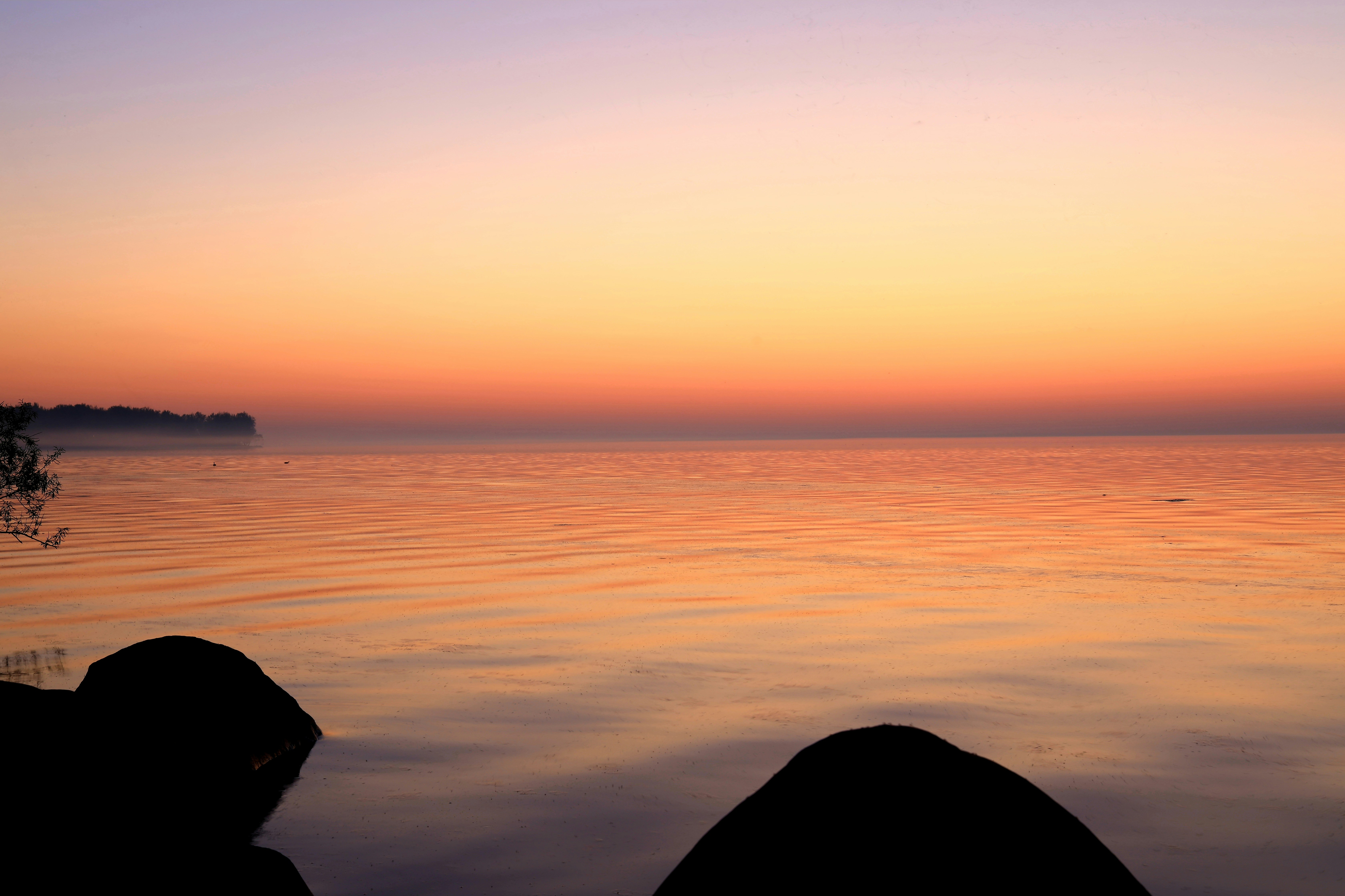 A red sunrise over the lake 