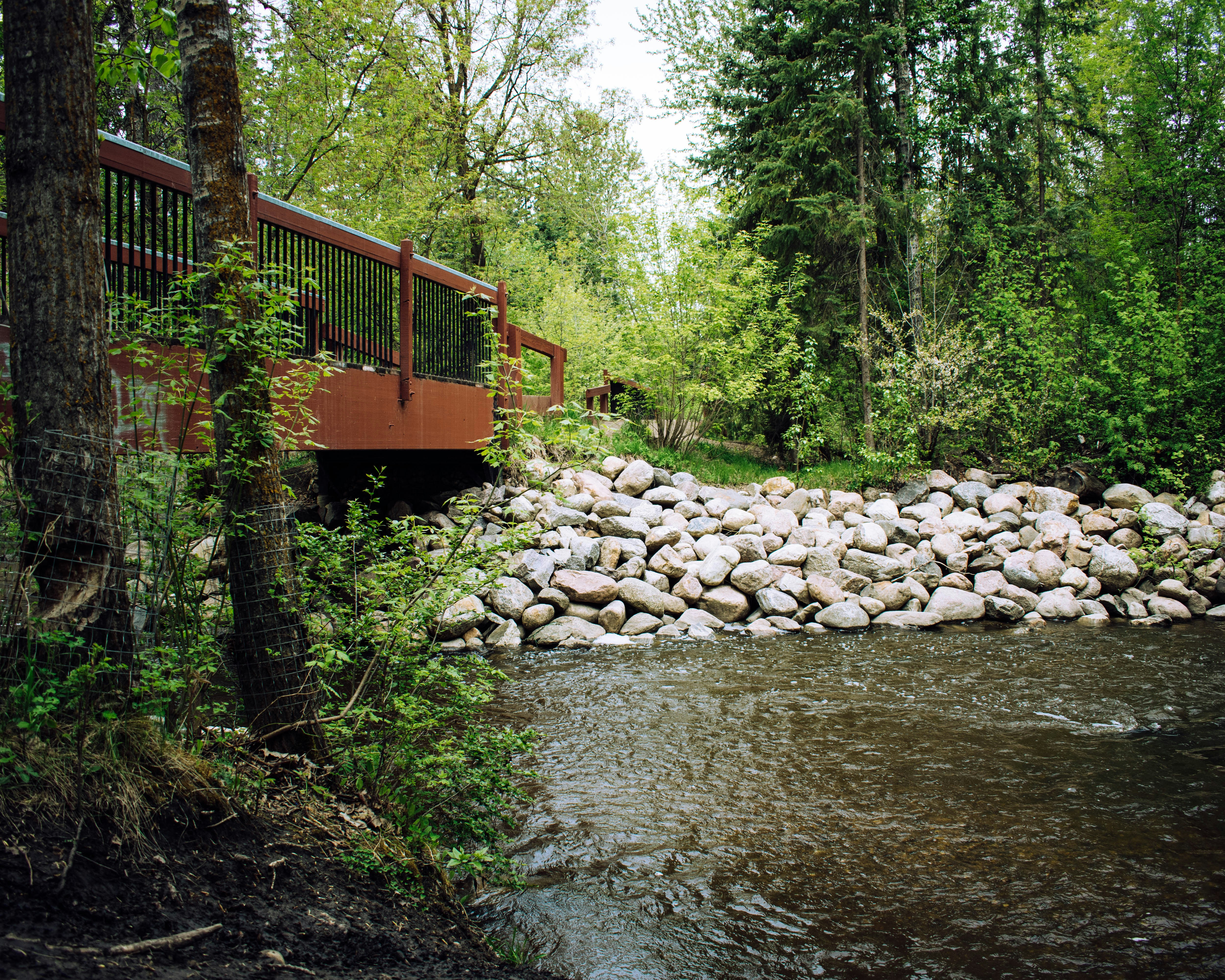 brown wooden bridge over river